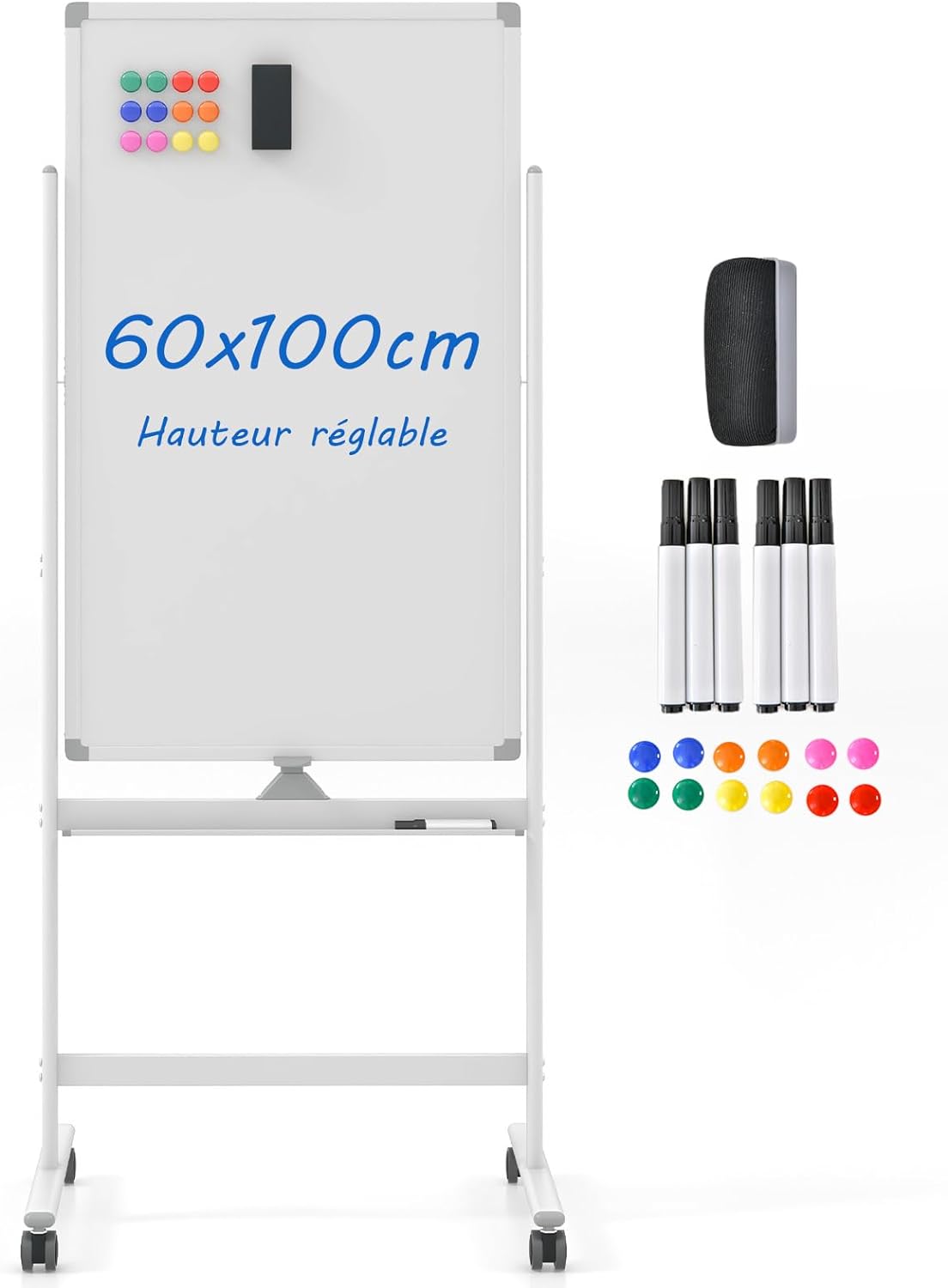 Pizarra Móvil Magnética en Seco 60 x 100 cm, Doble Cara, Soporte sobre ...