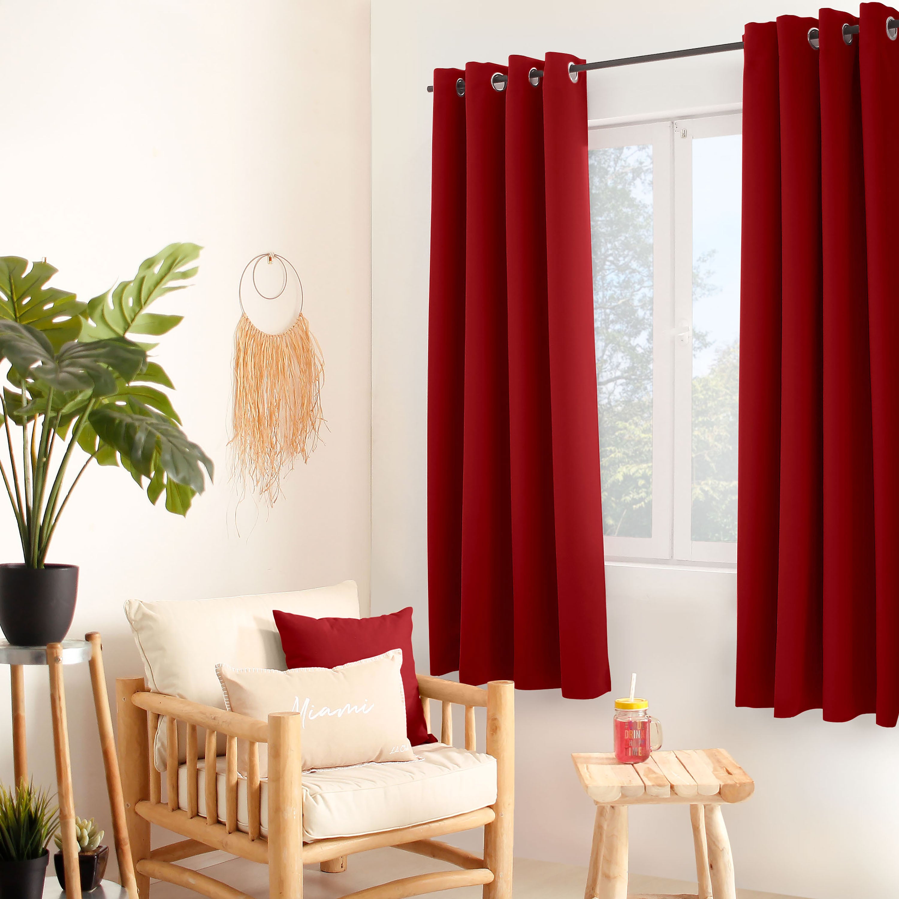 Juego de 2 cortinas opacas con alfiles, rojas, 140x180cm, 100% ...