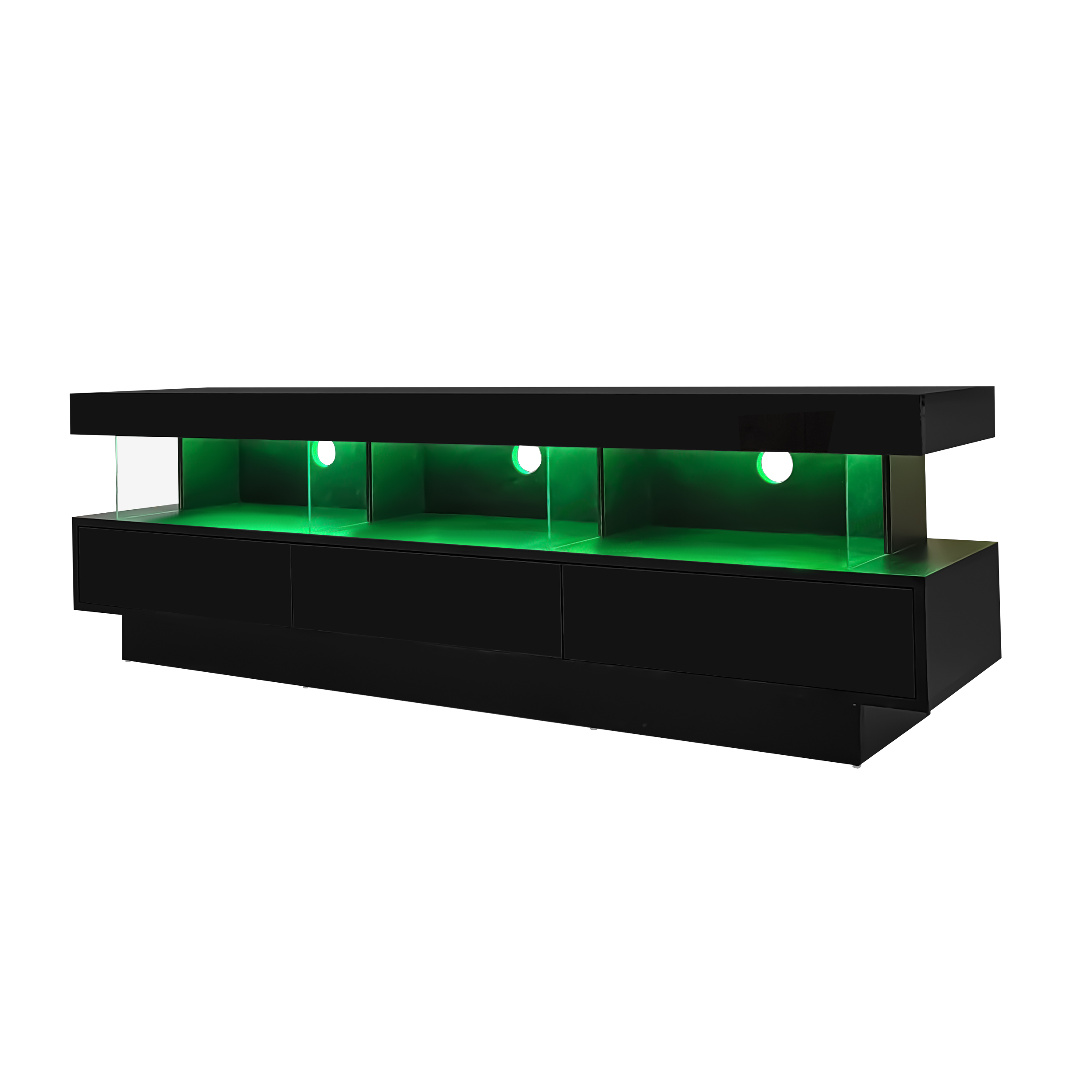 Mueble TV 160x38x50,5 cm, 3 cajones y 3 nichos, LED Bluetooth, Negro ...