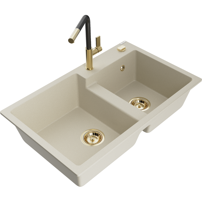 Mexen Tomas fregadero de granito de 2 compartimentos con grifo de ...