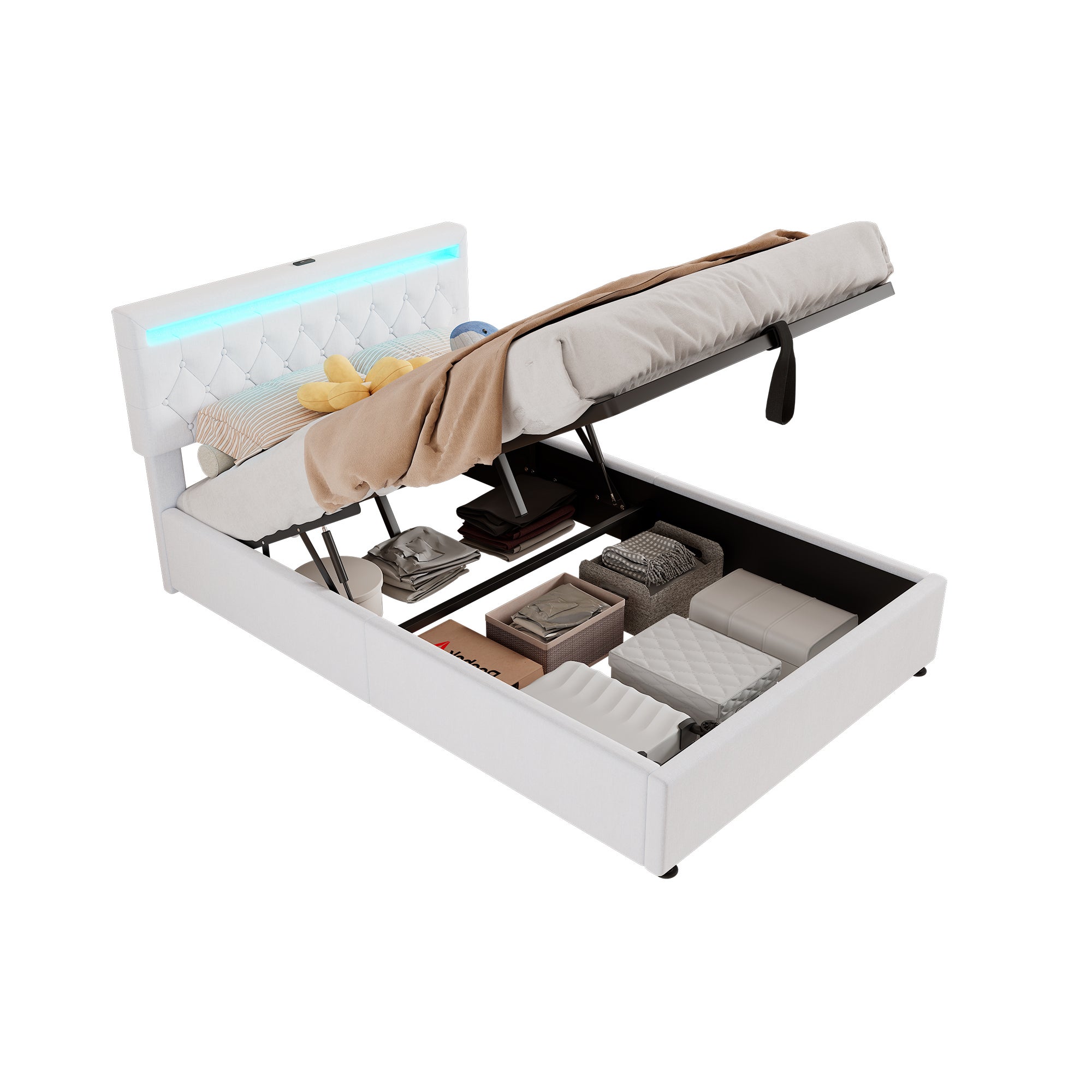 Cama adultos doble 140x200 cm, LED, mando a distancia, USB, enchufe ...