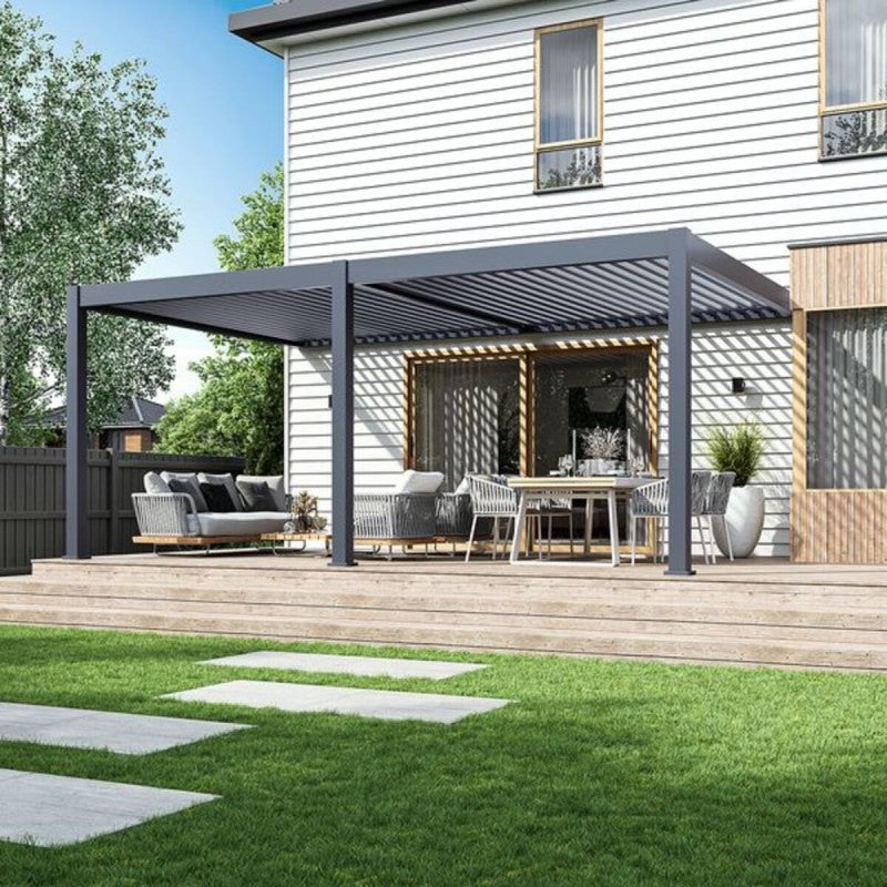 Pergola Bioclimatique Ombréa VS 3x6M adossée - Anthracite - V2 | Leroy ...
