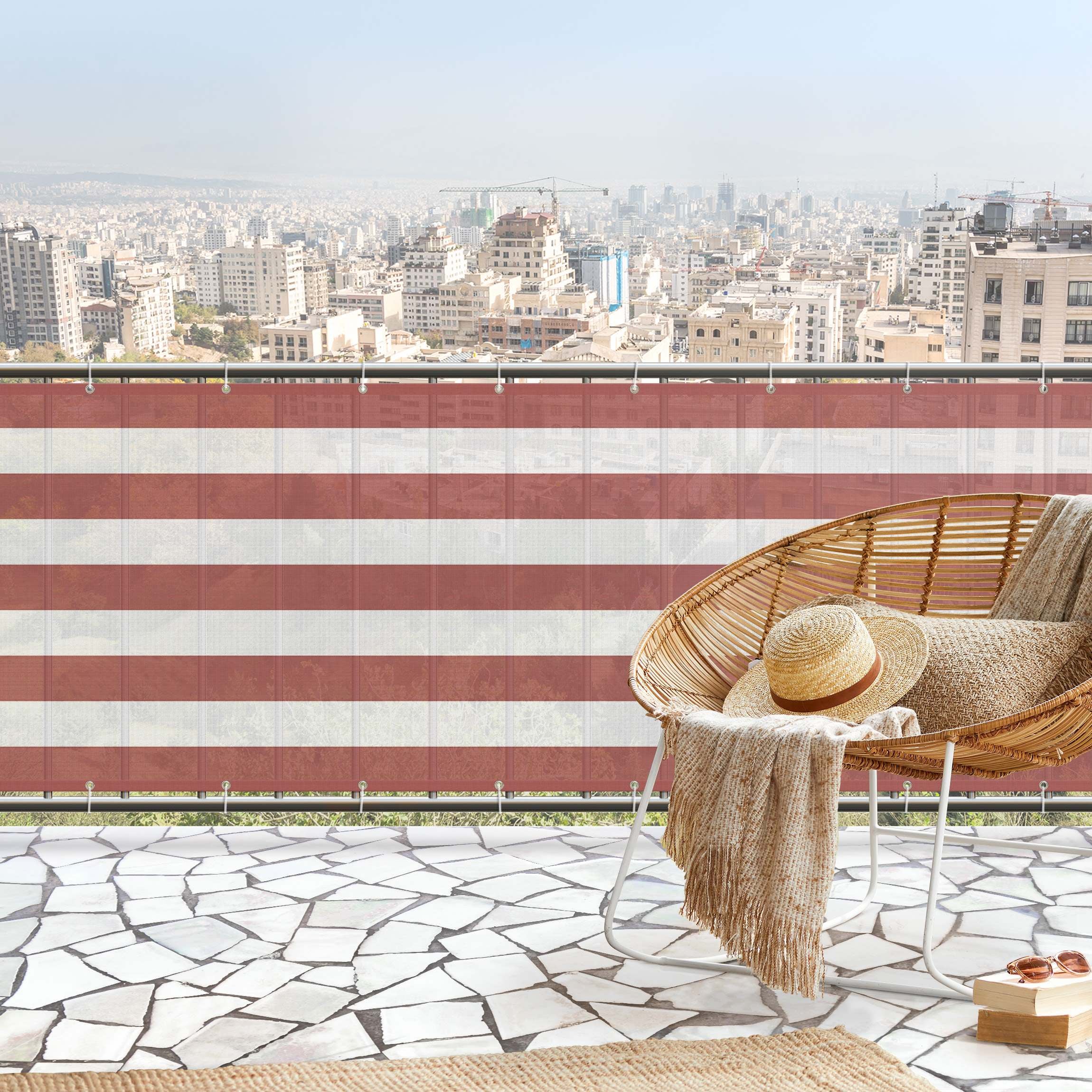 Pantalla de privacidad para balcón - Horizontal Stripes in Vintage Red ...