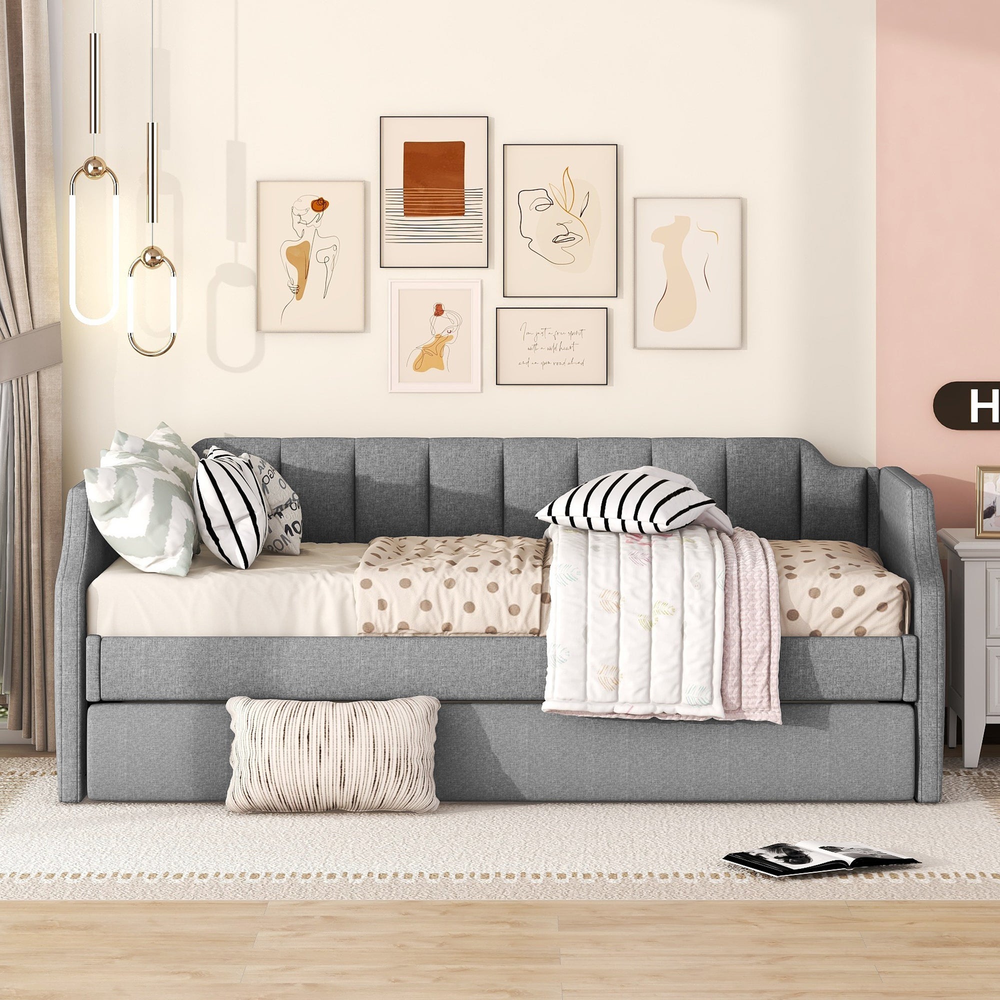 Lit gigogne 90x190 cm, canapé-lit rembourré 90x200 cm, gris, sans ...