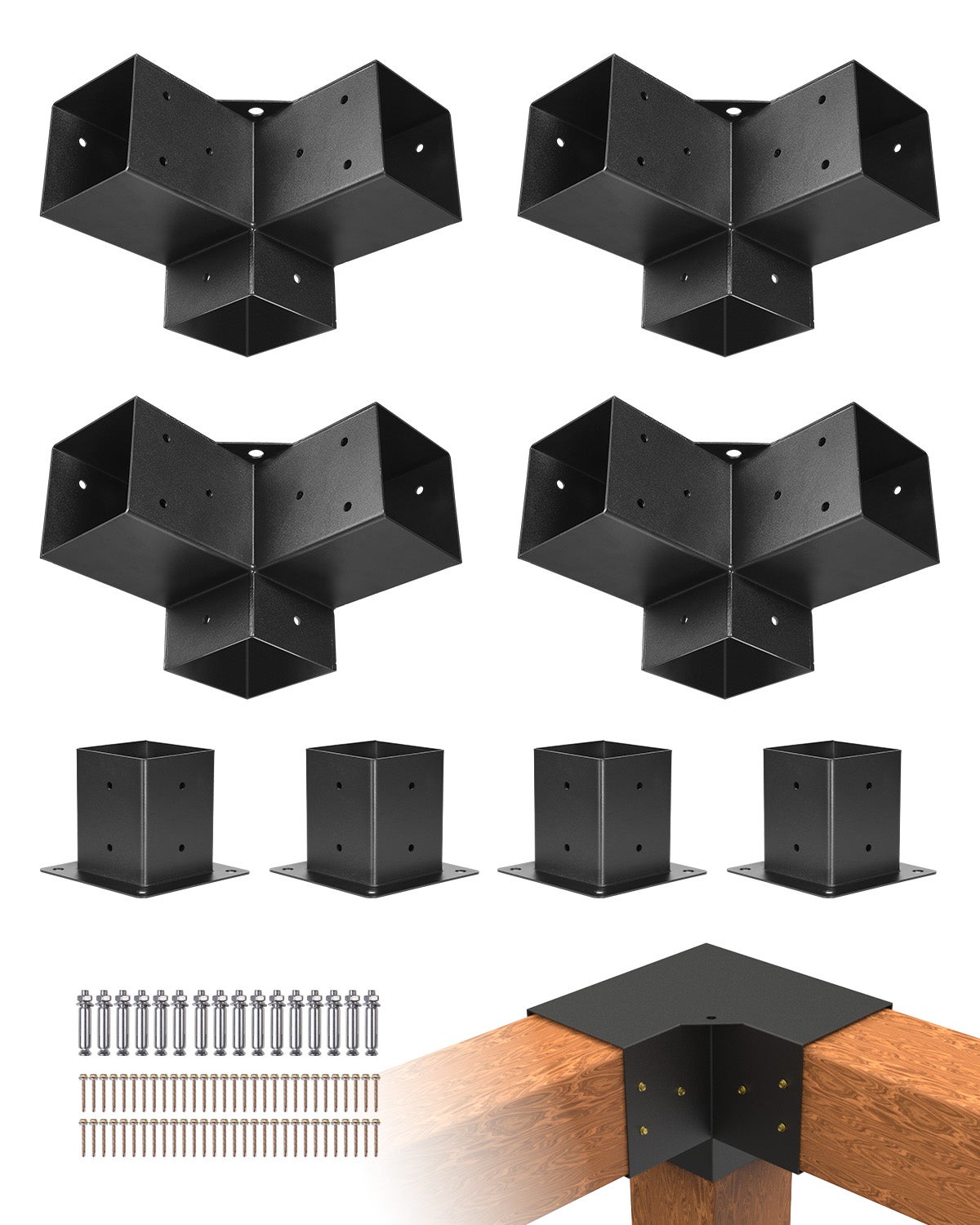 Kit Staffe per Pergola, Set 8 Pezzi, per Pali 92x92 mm, 4 Angoli 3 Vie ...