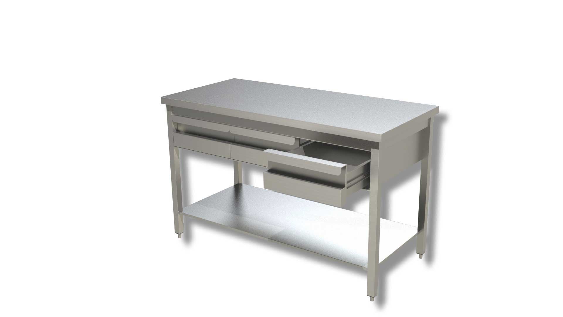 Table Avec Etagere Et 4 Tiroirs Sans Dosseret Ristopro L180 L0 P70 H85 Inox Leroy Merlin