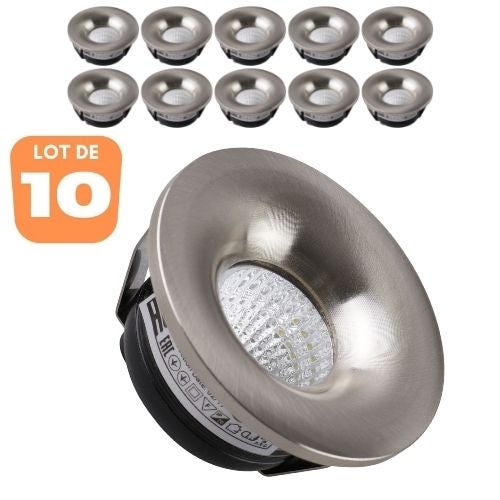 Lote de 10 mini focos LED 3W fijos redondos mate cromado | Leroy Merlin
