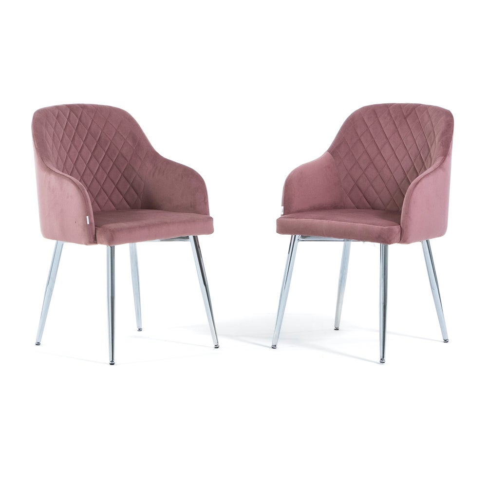 Lot de 2 fauteuils Tessa en velours rose blush clair et pieds en métal ...