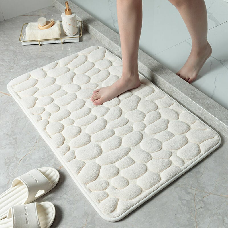 Tapis de bain antidérapant et absorbant en galets (blanc lait, 40 x 60 ...