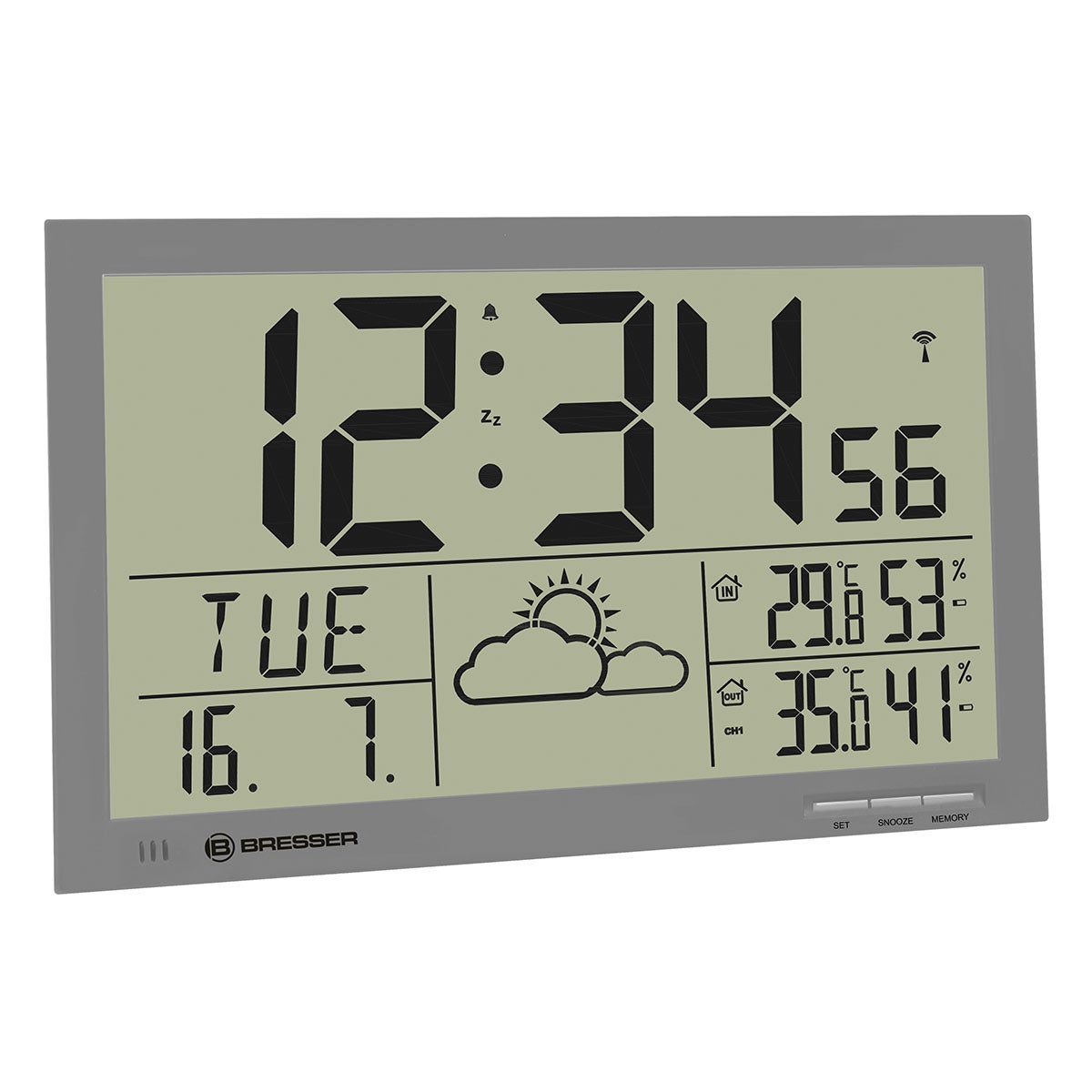 Horloge météo murale MyTime Jumbo LCD gris BRESSER | Leroy Merlin