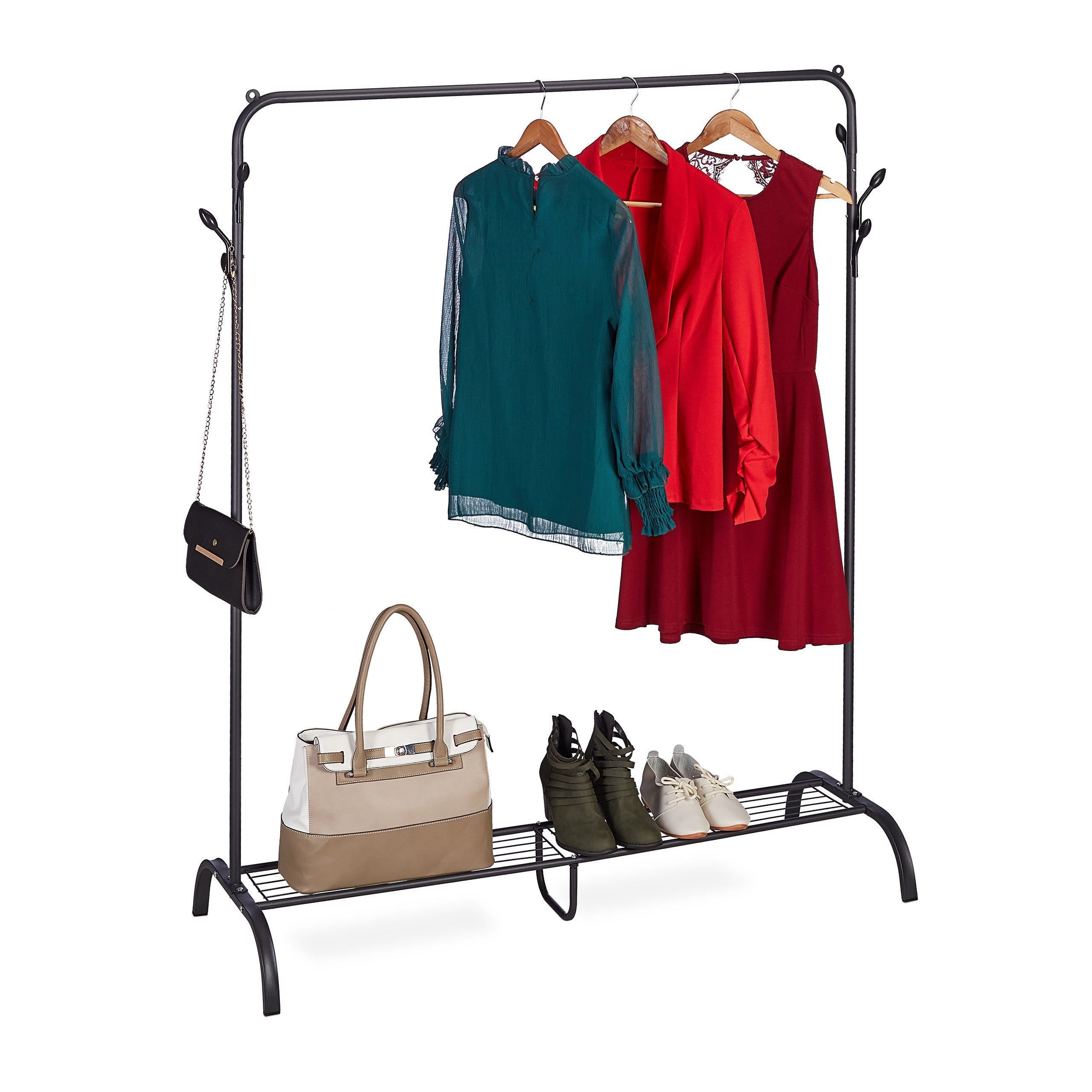 Relaxdays Penderie en métal, support chaussures, crochets latéraux ...