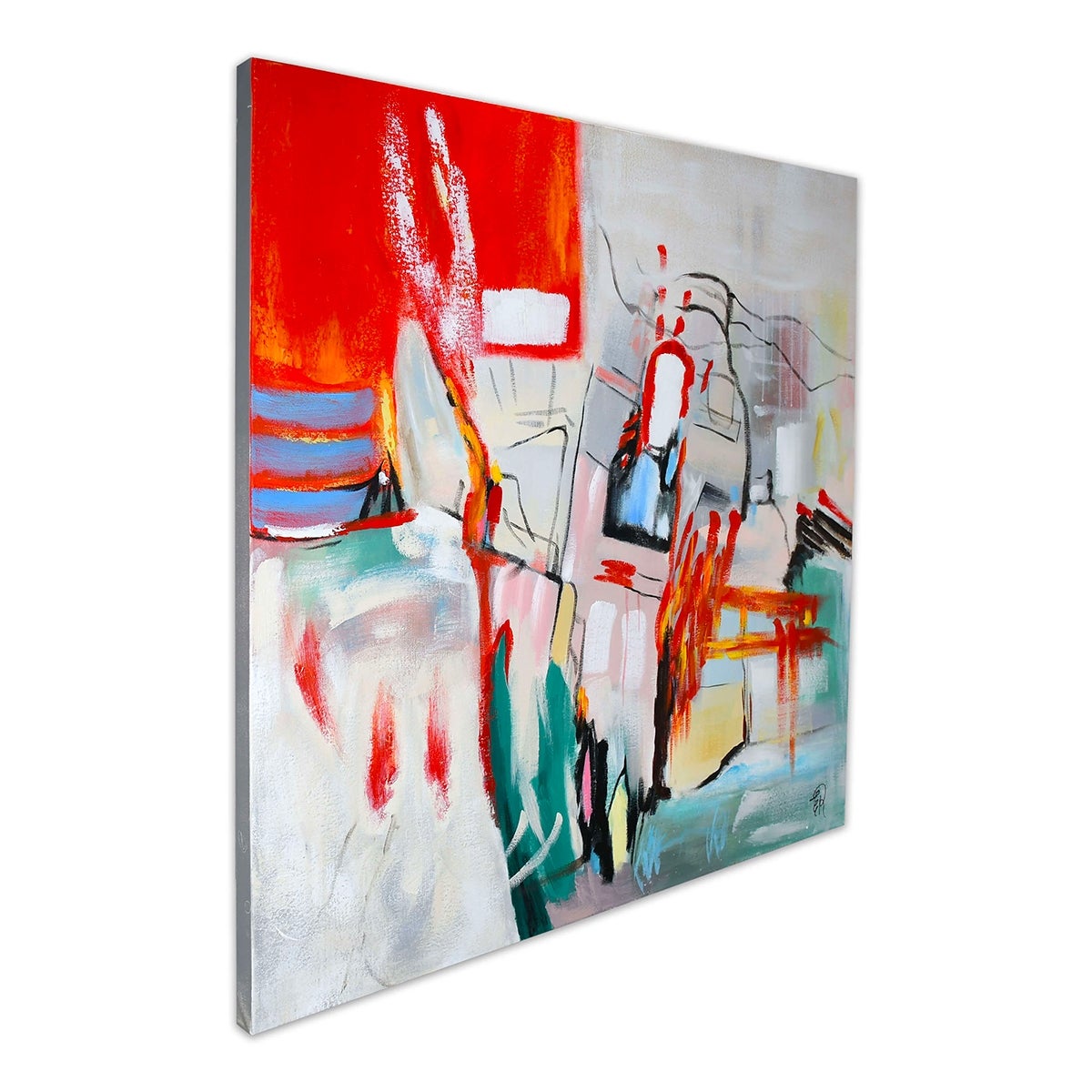 Tableau abstrait sur toile 100x100 cm peinture moderne multicolore ...