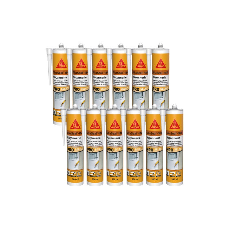 Lot de 12 mastics silicone SIKA SikaSeal-184 Maçonnerie - Beige - 300ml ...