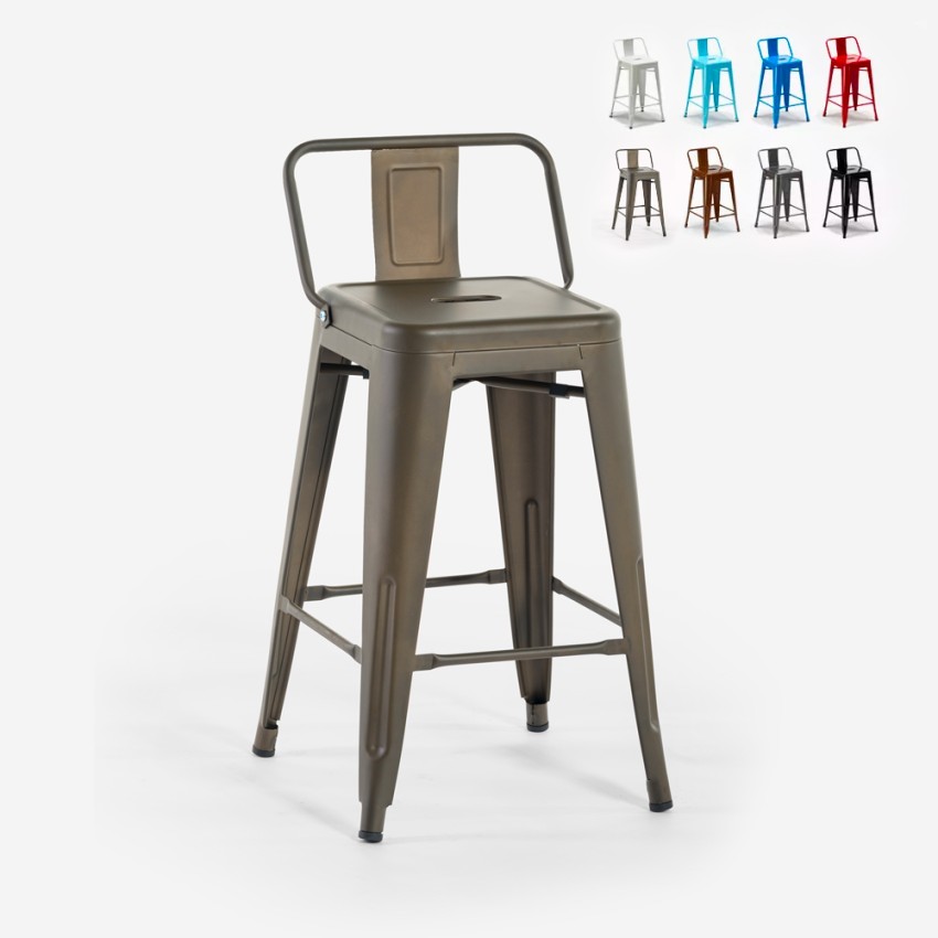 Taburete alto de acero y metal para cocinas y bares con respaldo steel ...