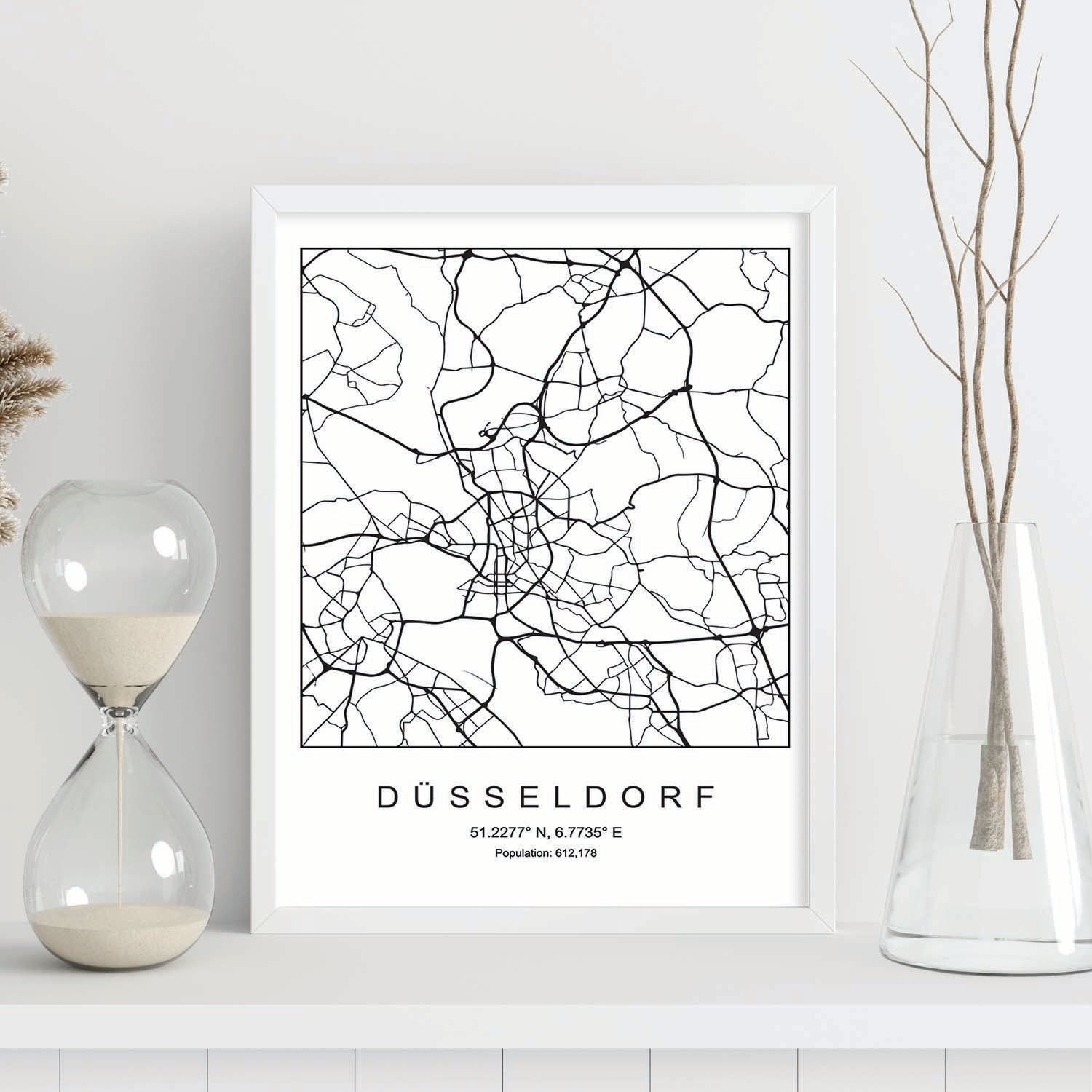 Carte De La Ville Dusseldorf Nordic Style En Noir Et Blanc. A4 Sans ...