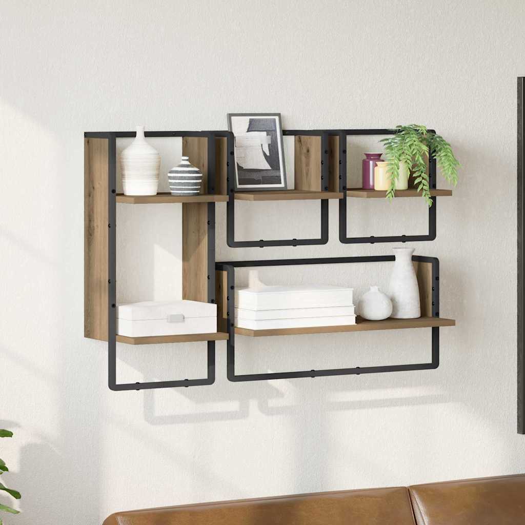 Conjunto de estantes de pared con estante 4 pcs Roble artesanal | Leroy ...
