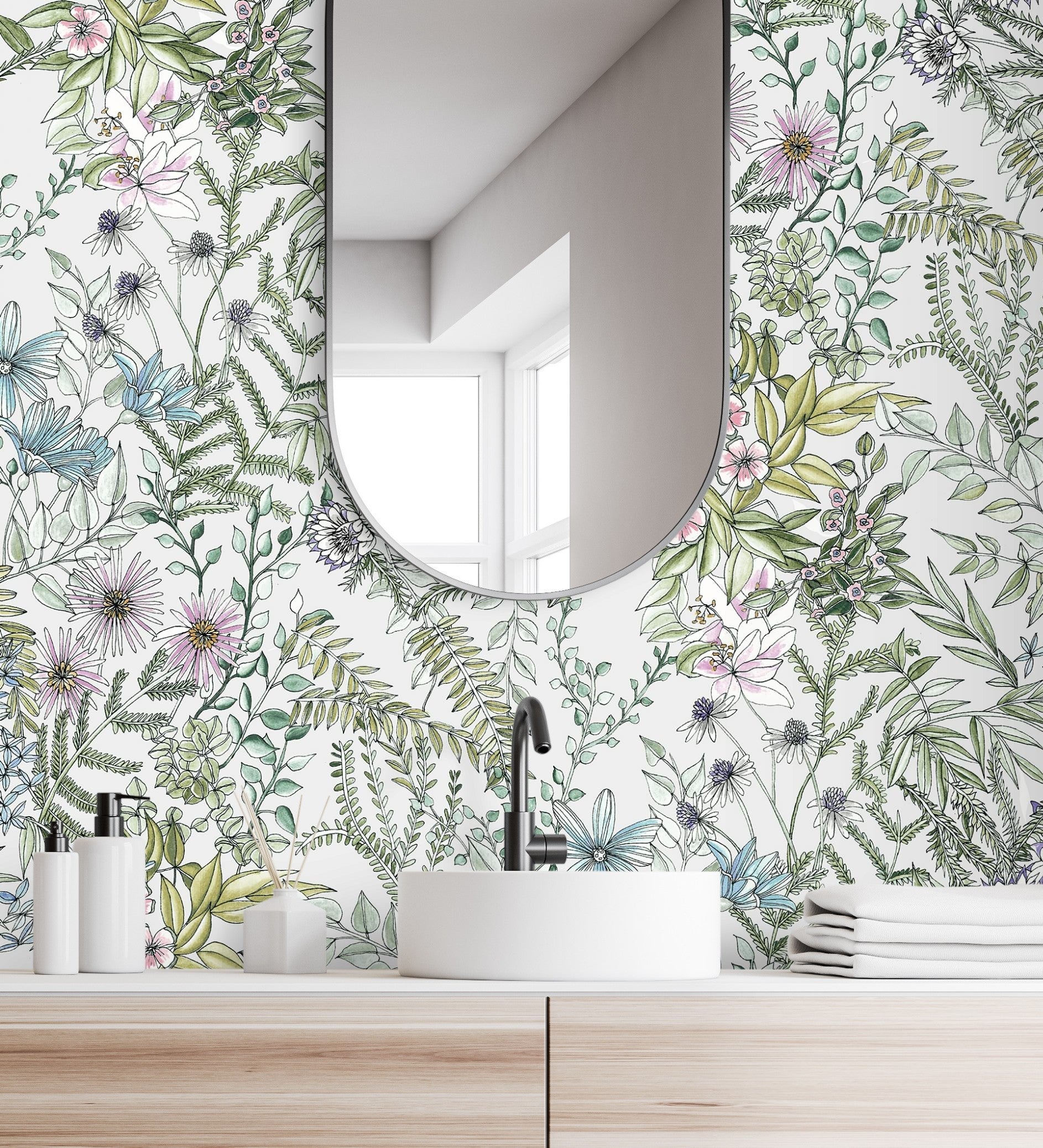Papier peint lessivable en vinyle fleurs et plantes sauvages ...