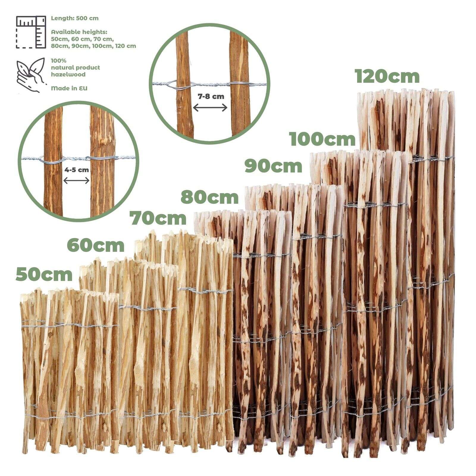 BOGATECO Clôture en piquets Noisetier Châtaignier | Clôture en bois 90 ...