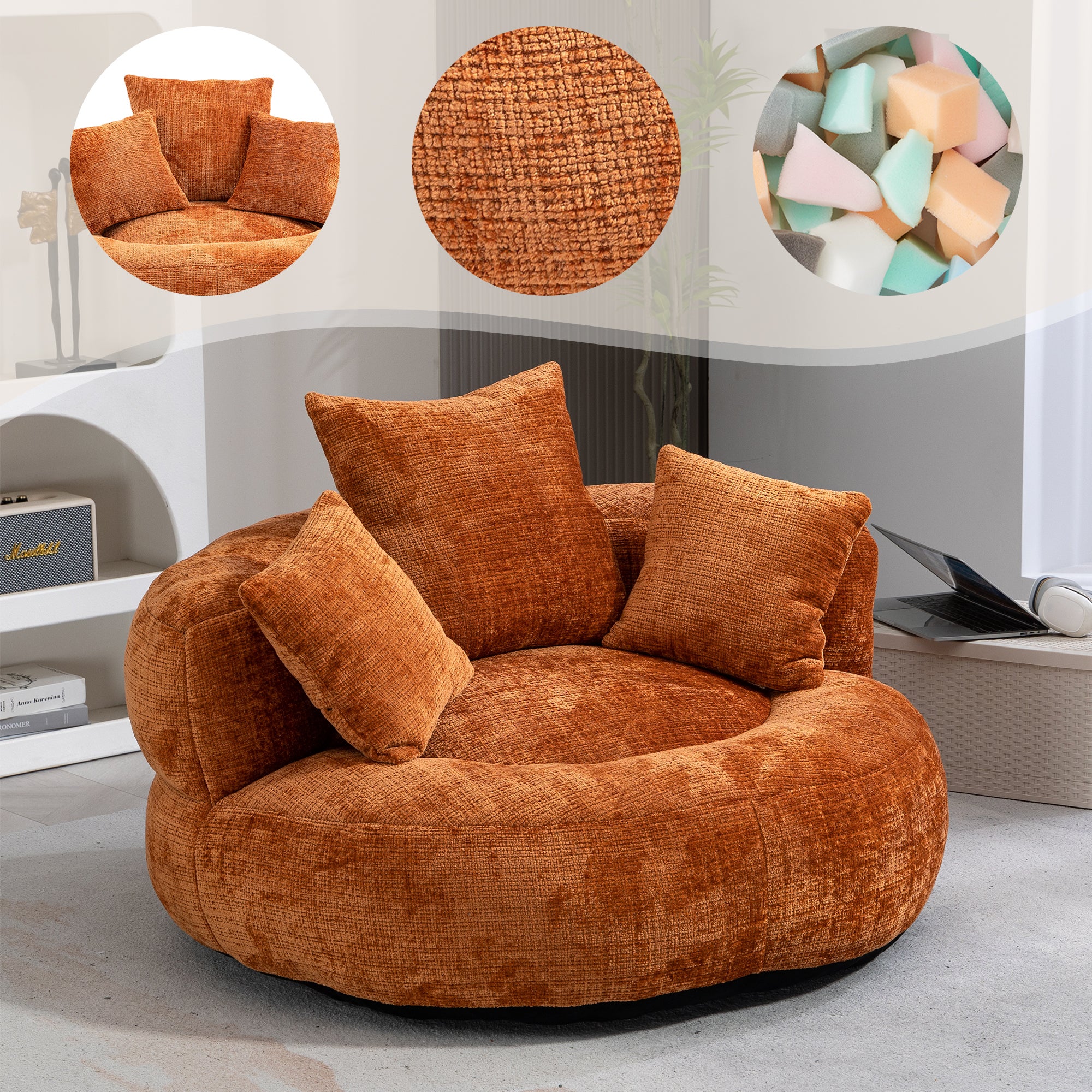 Fauteuil de relaxation ergonomique avec 3 coussins,pouf poire avec ...