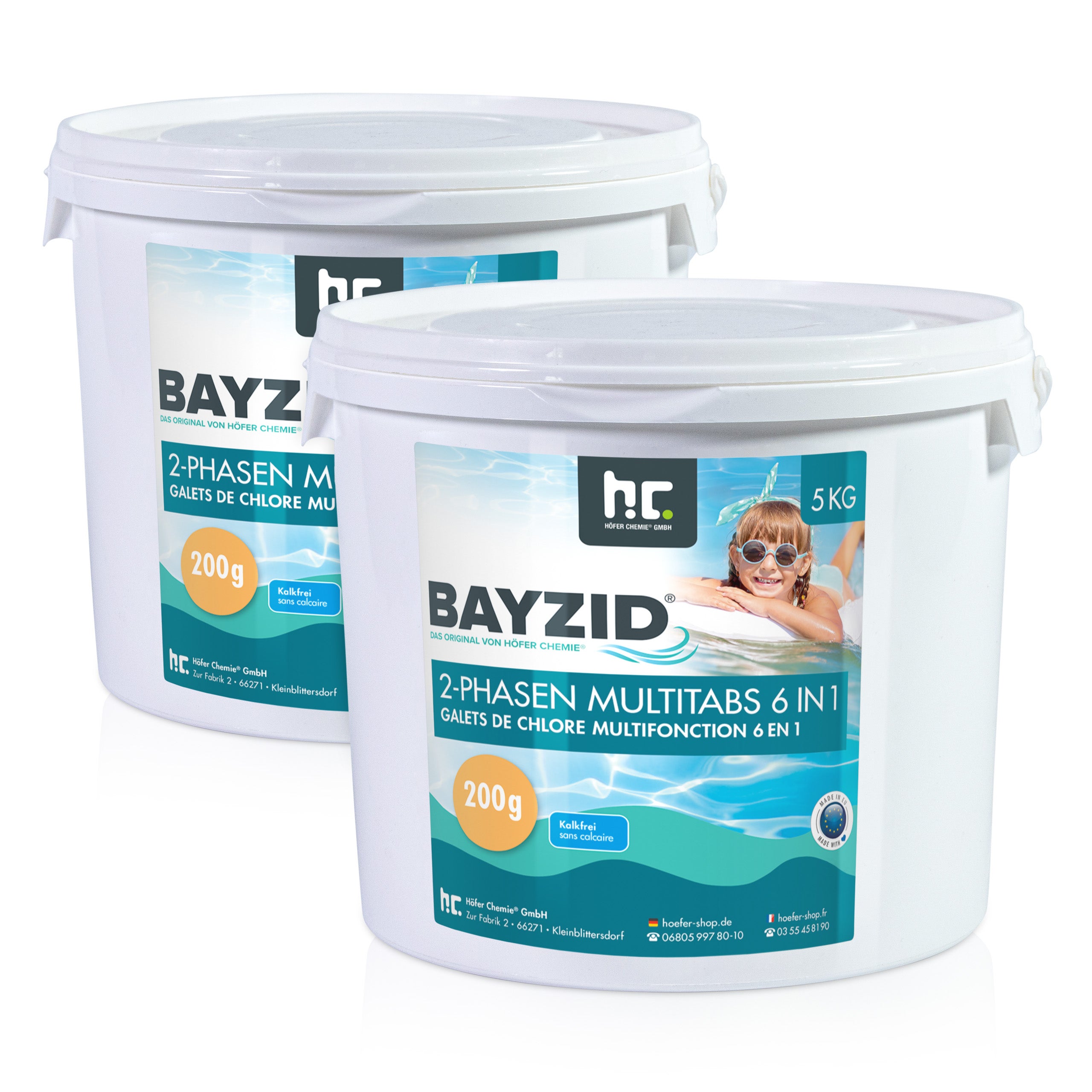 2 x Galets de chlore biphase 6en1 de 200g BAYZID® en pot de 5 KG ...