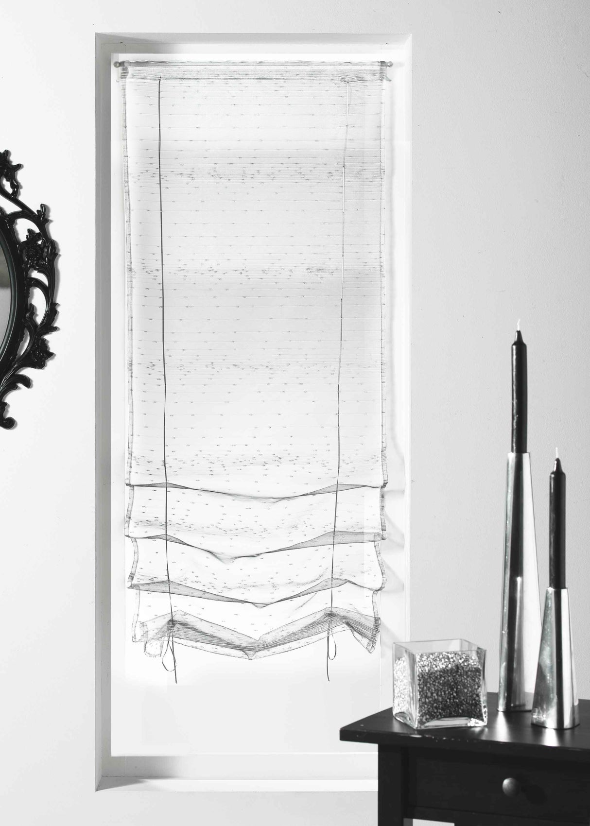 Store à remonter voilage organza fantaisie 'goutte d'eau' - Blanc ...