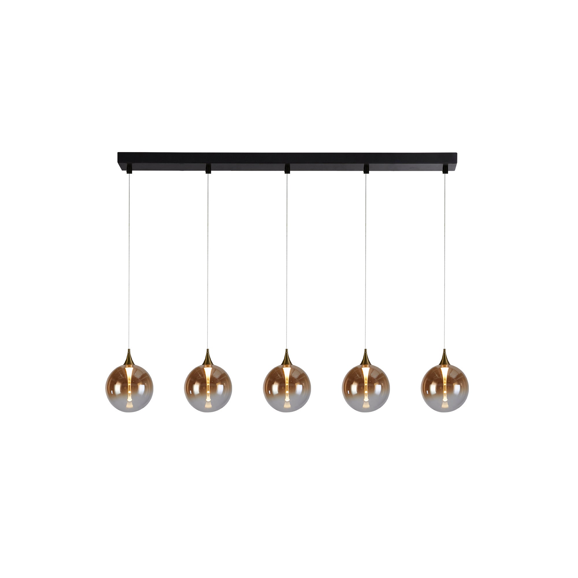 Suspension ALCHEMY Barre Led integre 5L métal noir et doré avec verre ...