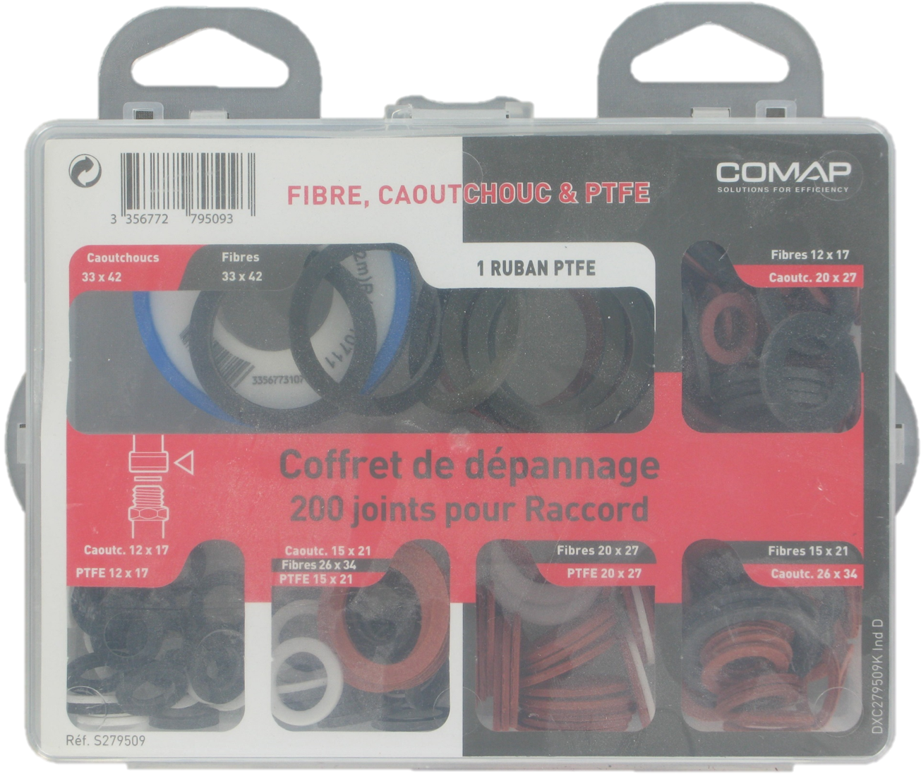 COMAP Coffret 200 Joints d'étanchéité fibres, caoutchouc, PTFE, ruban ...