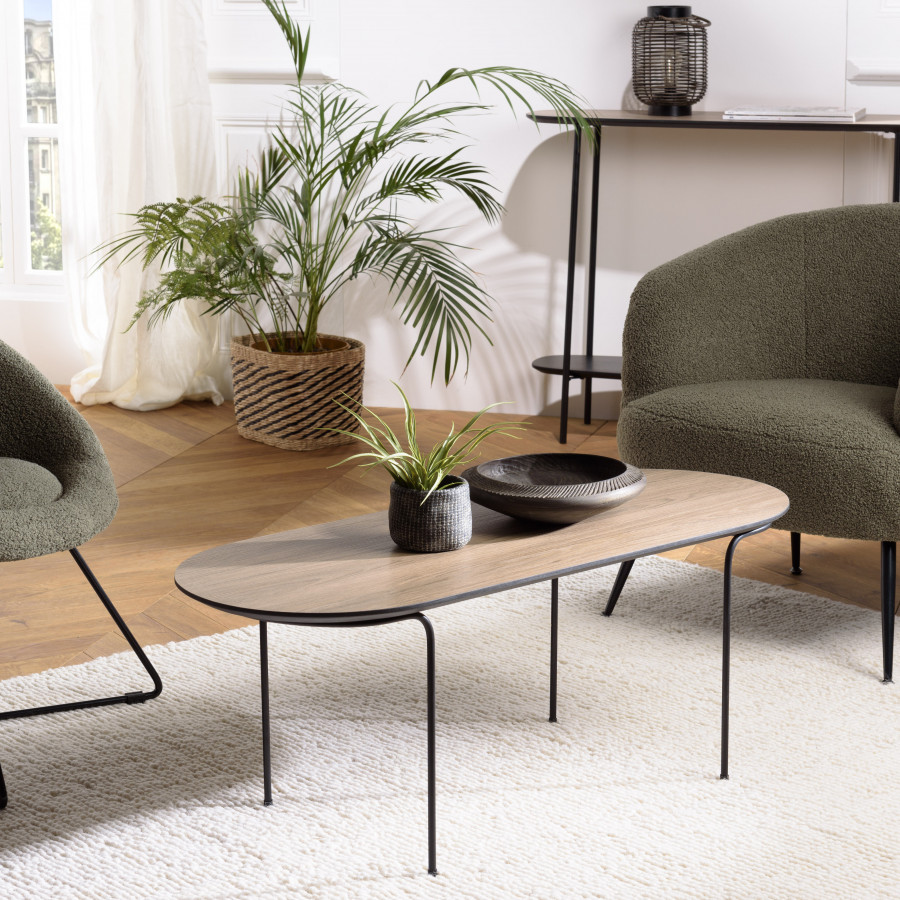 FLEUR - Table basse rect. angles arrondis 100x40cm mocha pieds métal ...