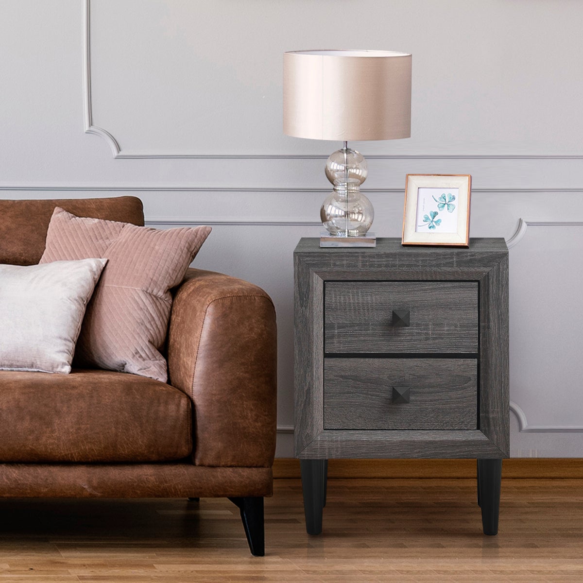 Table de Chevet Moderne avec 2 Tiroirs 40 x 39,5 x 55 CM Table de Nuit ...