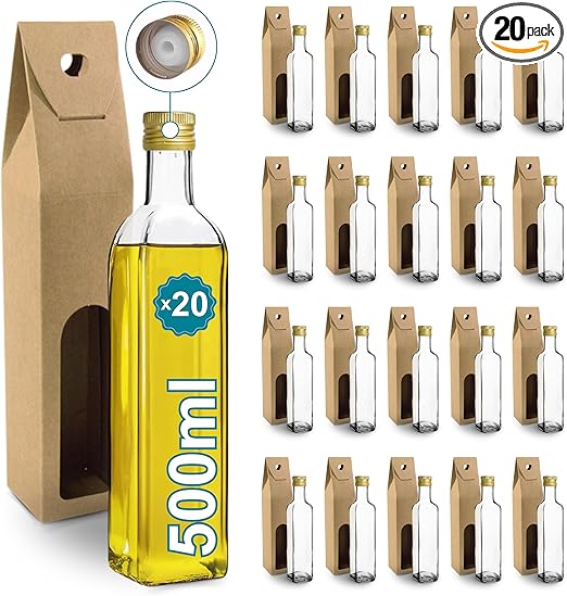 20 Botellas de Cristal 500ml con Tapón de Rosca Dorado con Boquilla ...