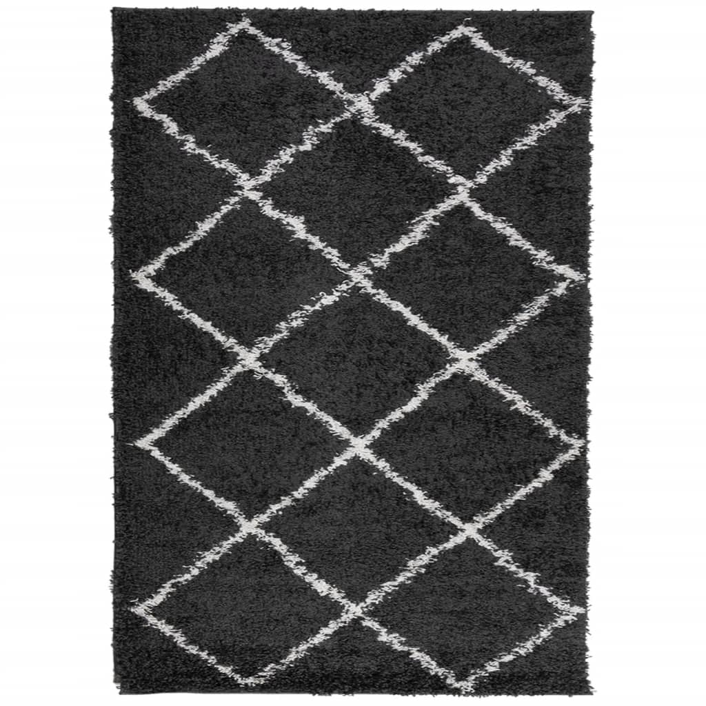 Tapis Salon | Tapis Chambre | Tapis shaggy à poils longs moderne noir et crème 140x200 cm ...