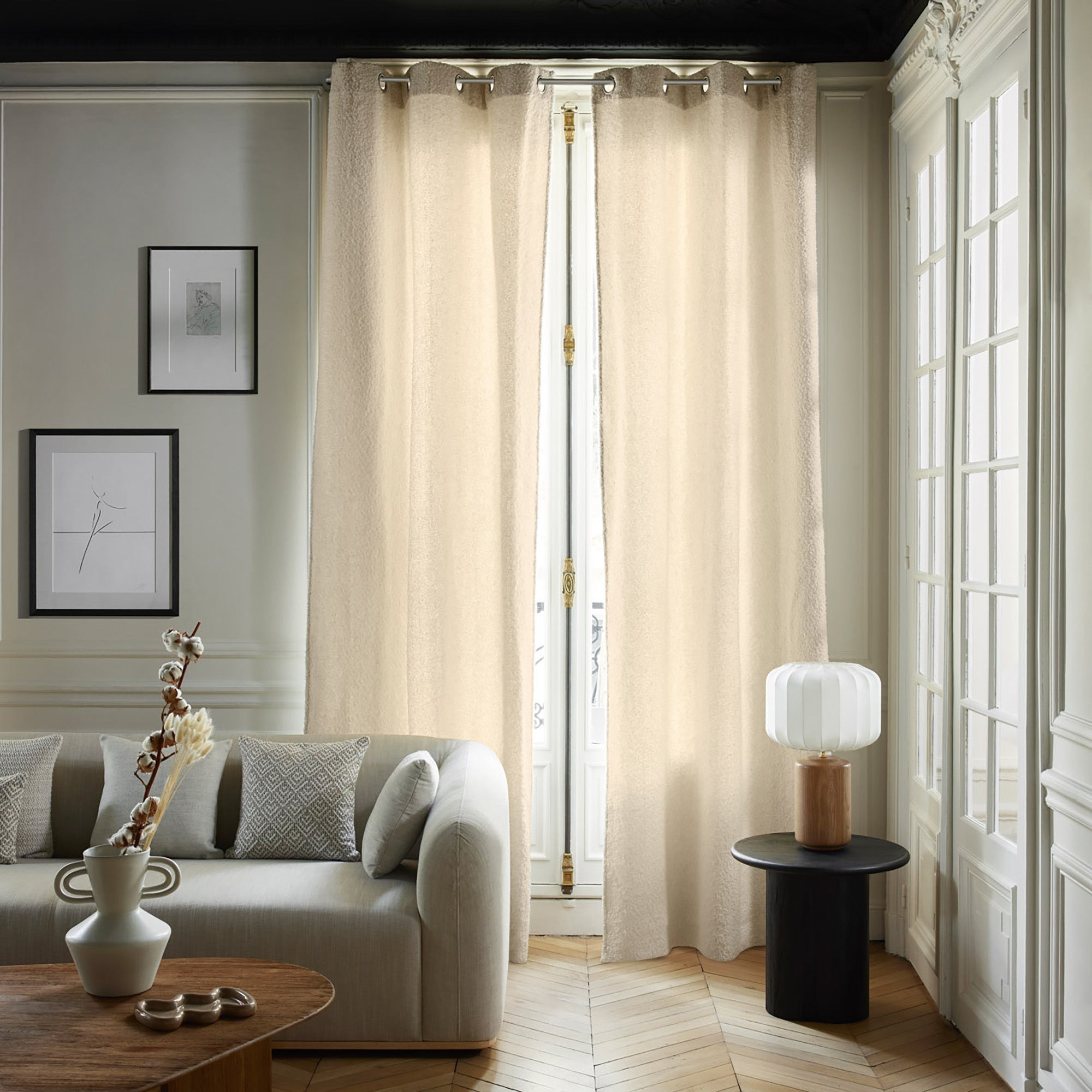 Rideau à oeillets argentés LEONARD beige doux 136x350 cm | Leroy Merlin