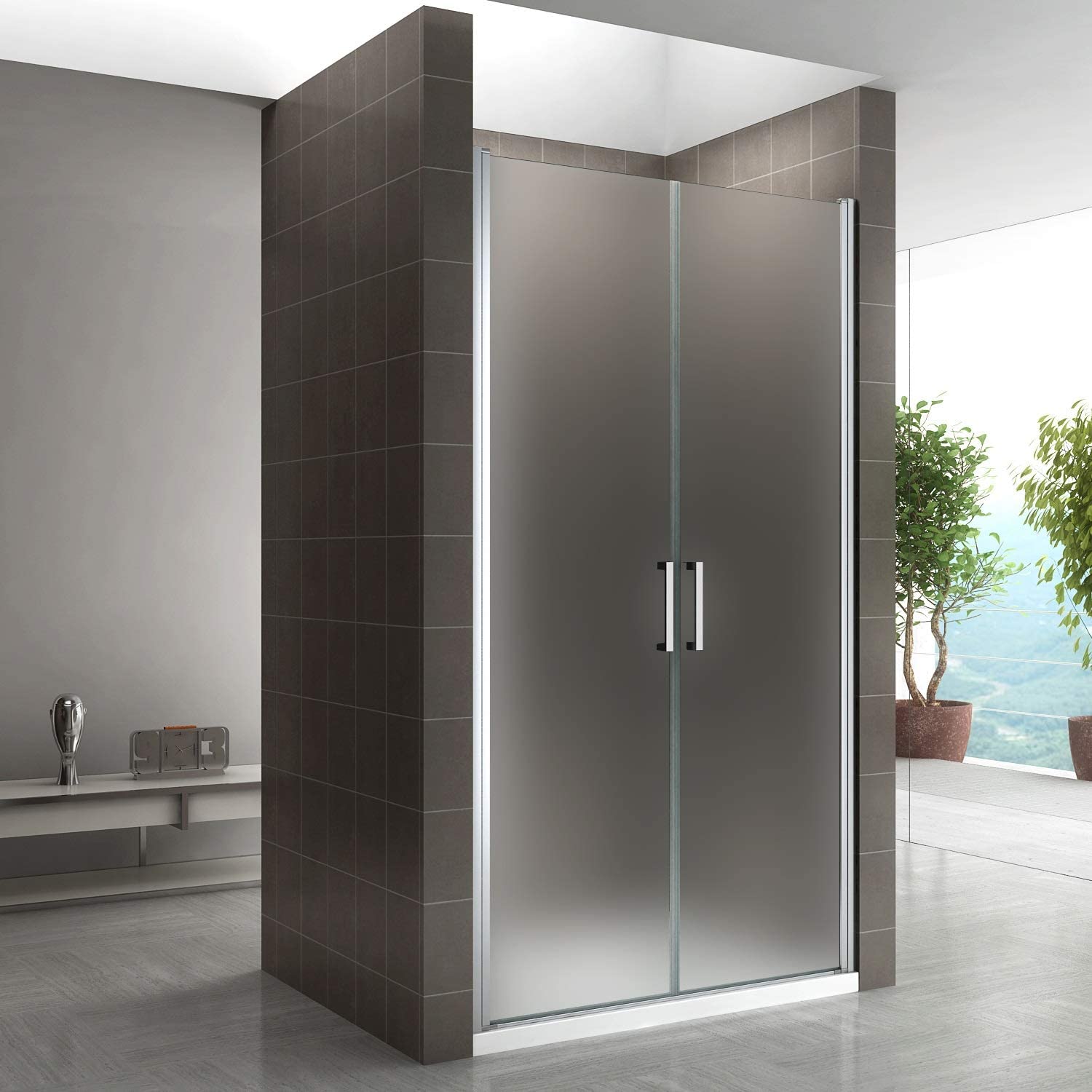Porte de douche 98x195 cm verre opaque / dépoli - ajustable de 98 à 101 ...