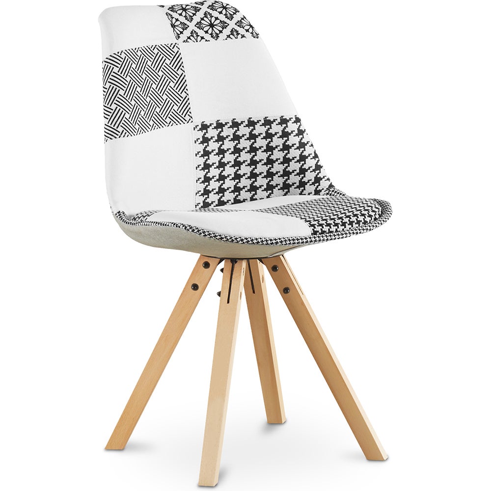 Chaise à manger Brielle design scandi rétro - noir et blanc premium - Patchwork Max Blanc / Noir ...