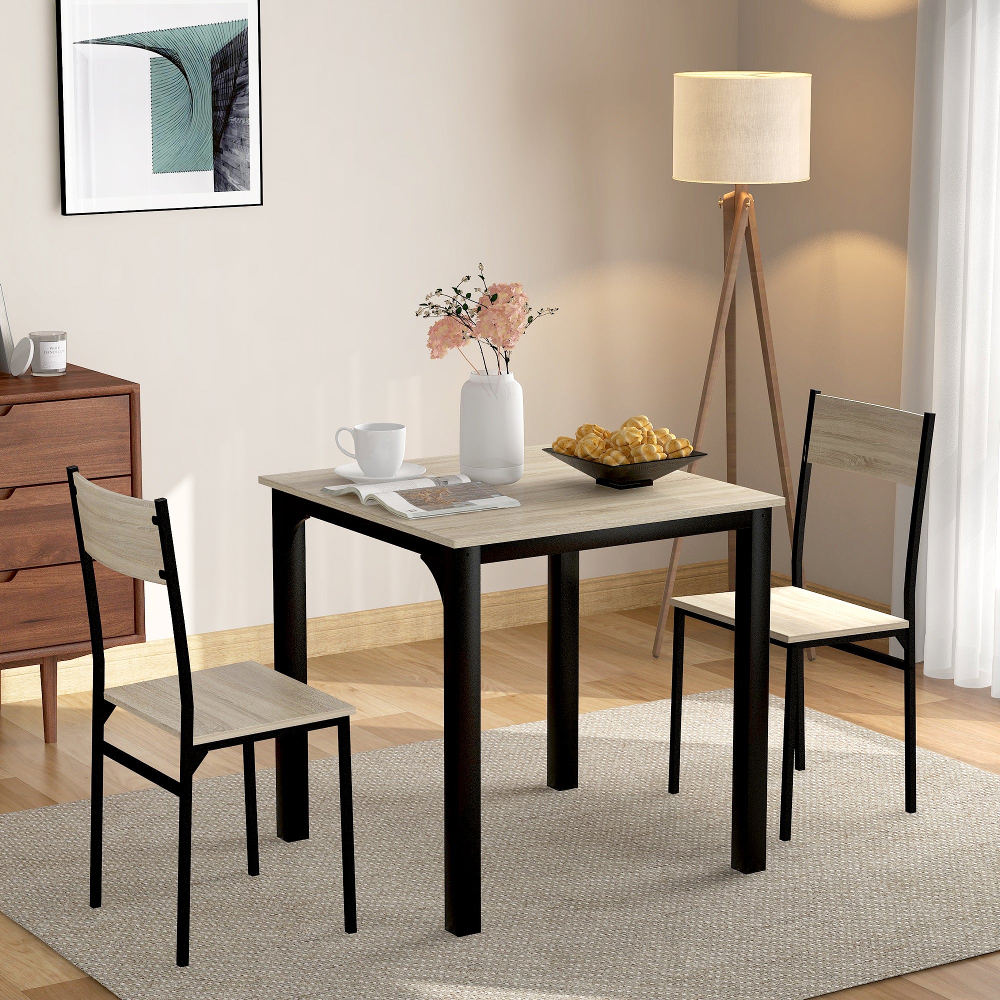 Juego comedor con mesa y 2 sillas color natural para balcón y sala ...