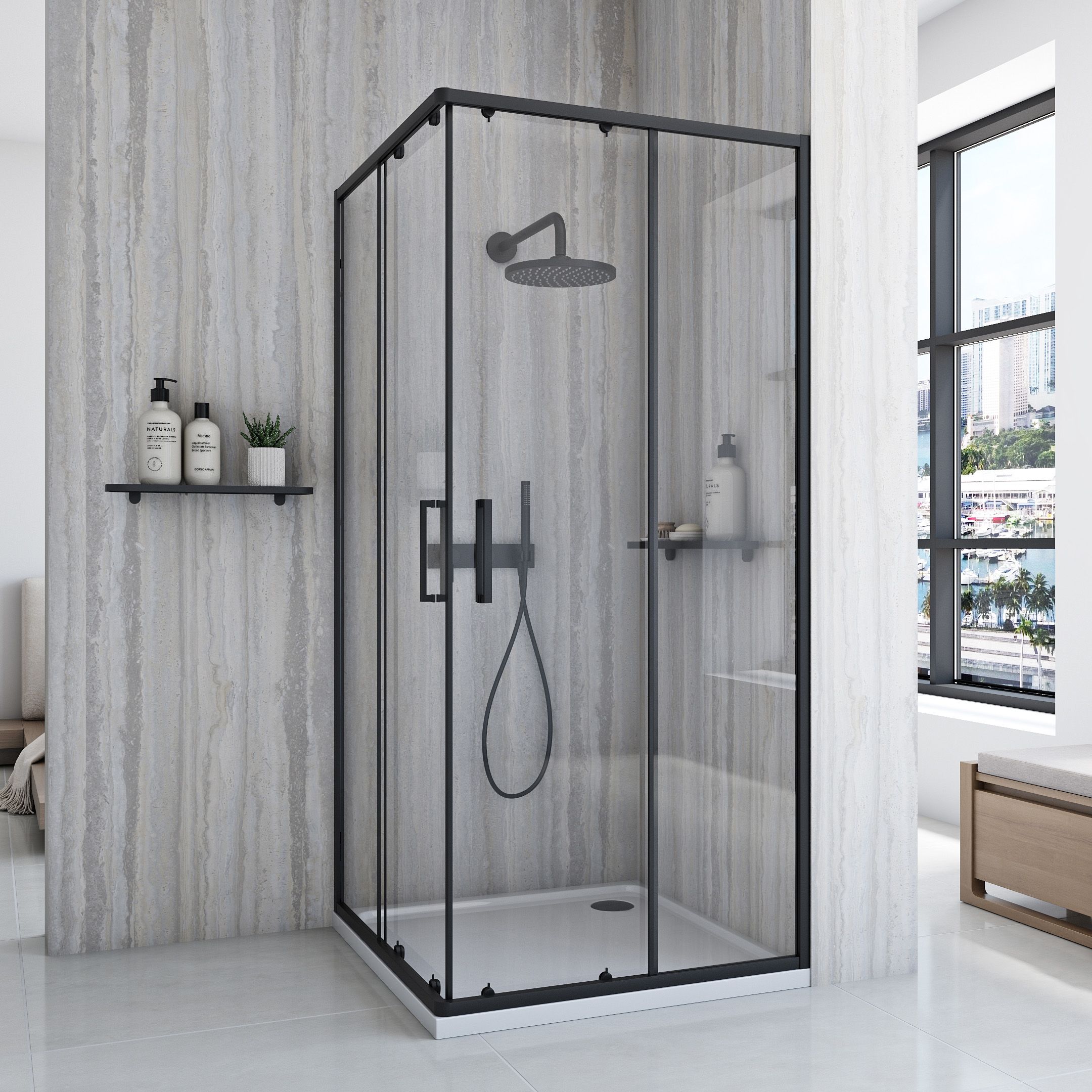 CABINE DE DOUCHE REA CITY 80X80 BLACK + RECEVEUR DE DOUCHE SAVOY WHITE ...