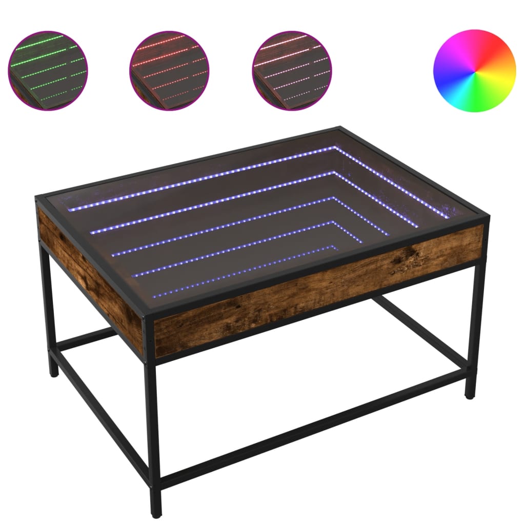 Table basse avec LED infini chêne fumé 70x50x41 cm | Leroy Merlin