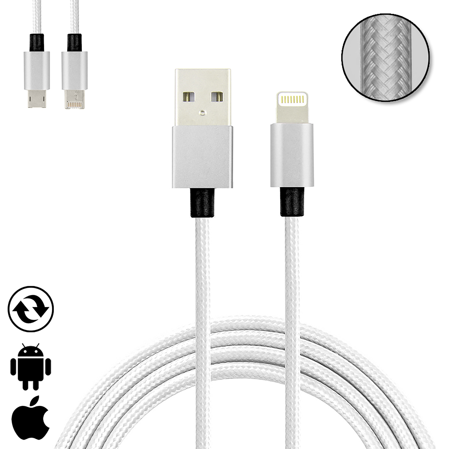Cable de carga y datos 2 en 1 para iOS y Android: conexión Lightning y Micro USB. | Leroy Merlin