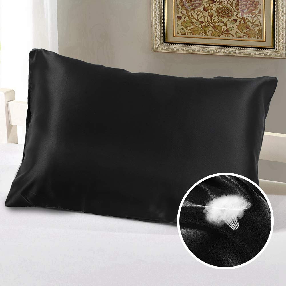 Literie de luxe en satin doux et soyeux, taie d'oreiller noire avec ...