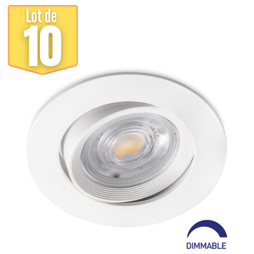 Lot de 10 spots LED encastrables 3en1 rond blanc 7W IP20 Dimmable ...