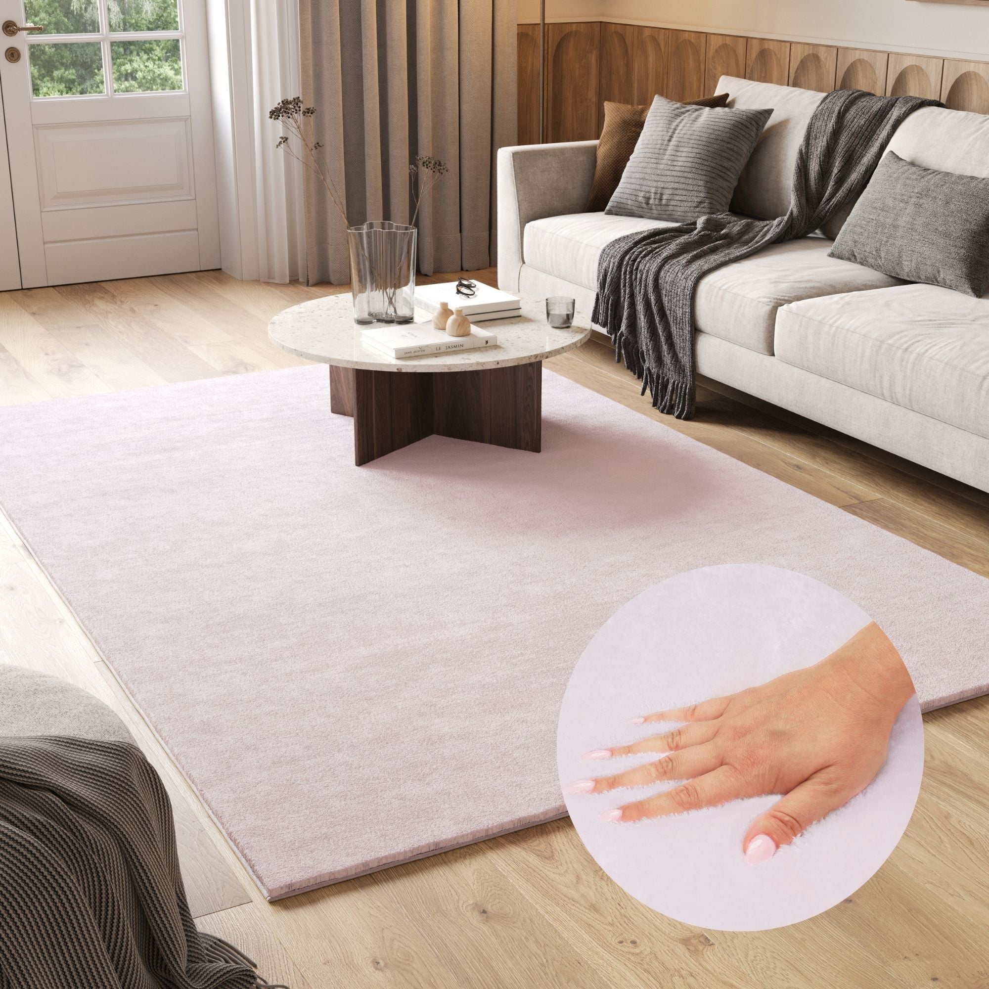 Tapiso Cuddle Tapis Shaggy Antidérapant Lavable Moderne Rose Uni Salon ...