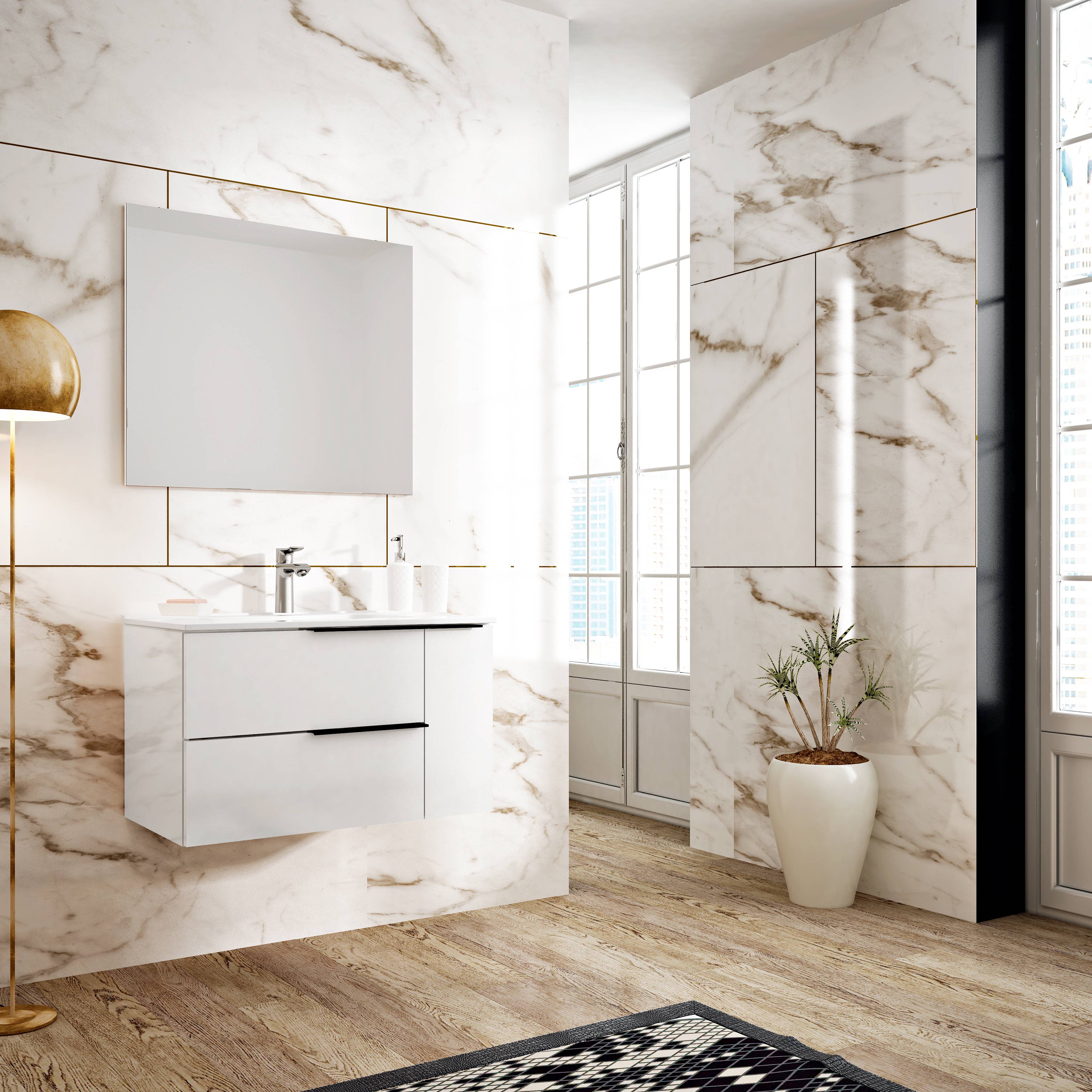 CONJUNTO MUEBLE NITRAL 100CMS BLANCO LACADO MUEBLE + LAVABO CERAMICO ...