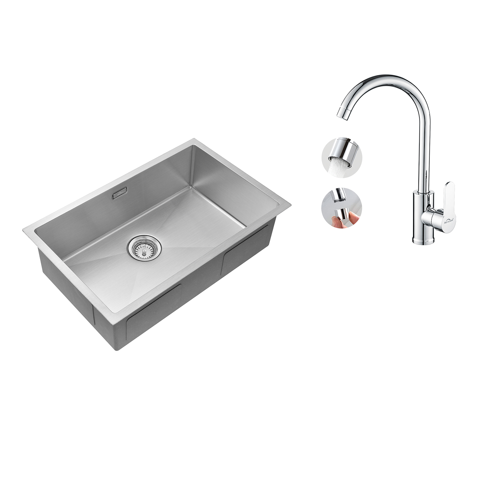 Fregadero Cocina1Bac 70*44*19CM,empotrado/Fleur/Sous-Plan,con Sifón ...