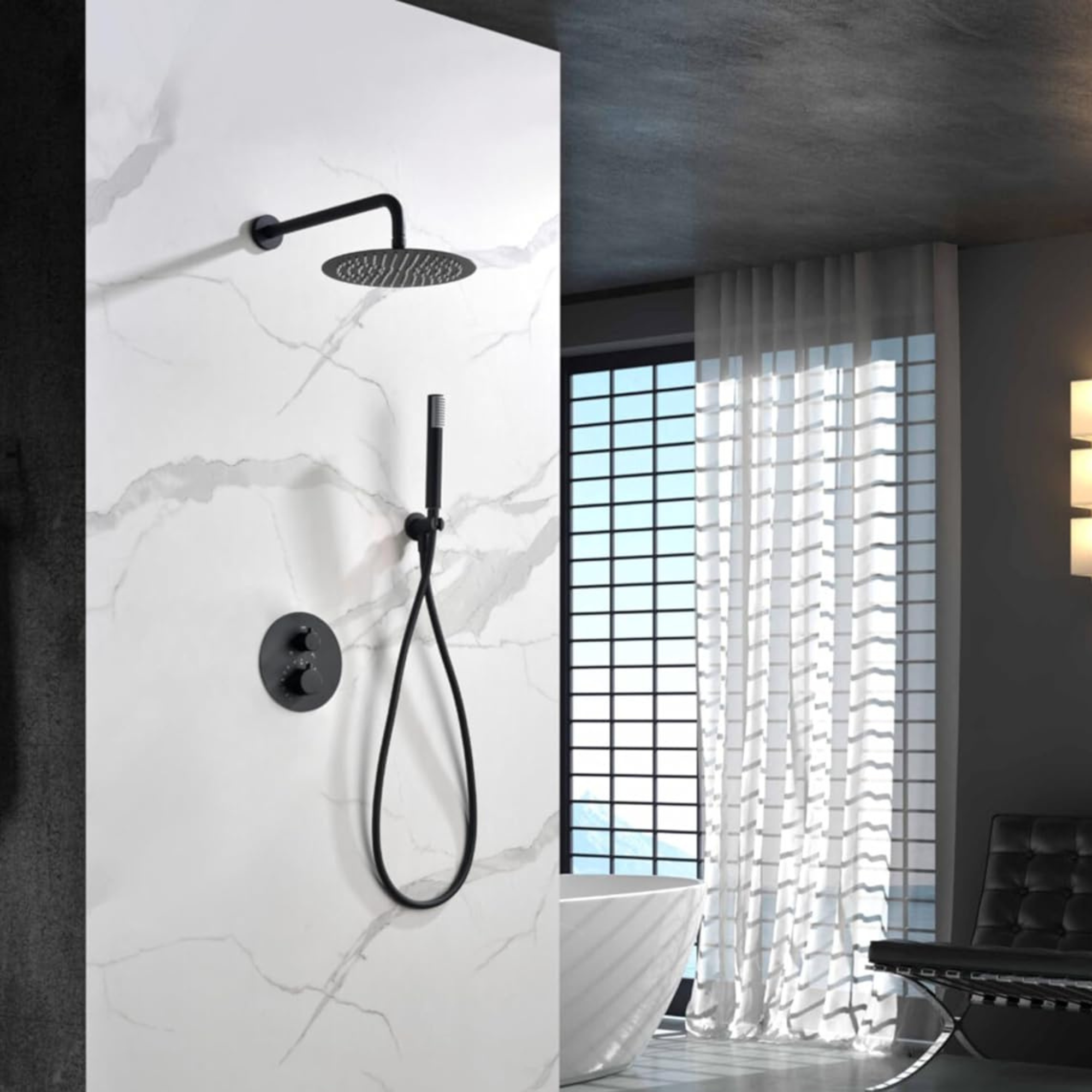 IMEX - Colonne de Douche Encastrée Thermostatique Noir Salle de Bain ...