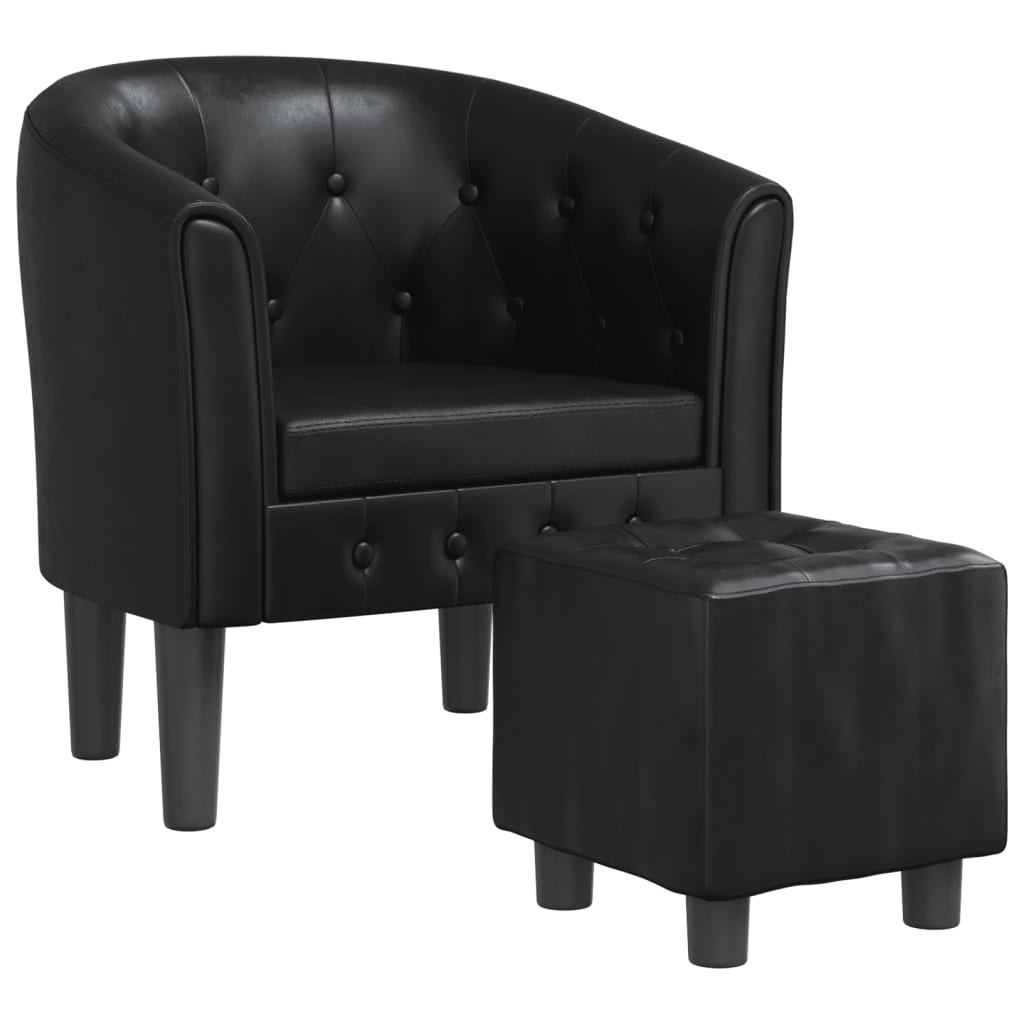 Sillón con taburete cuero sintético negro - COMFORTXL | Leroy Merlin