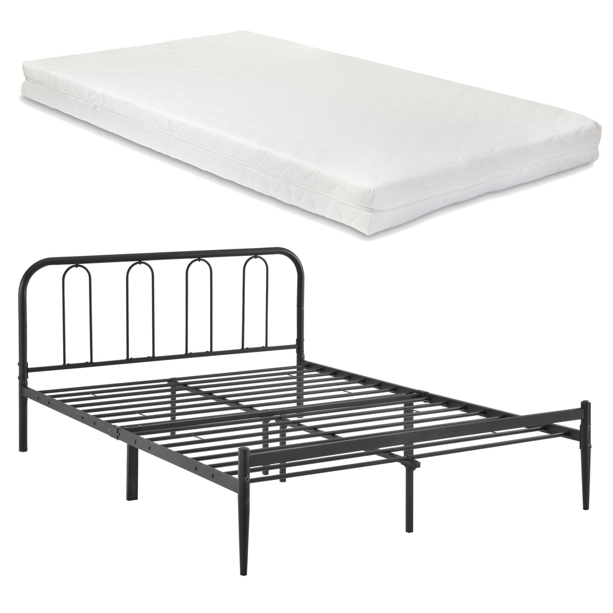 Cadre de lit métal lattes métalliques lit double avec matelas 160 x 200 ...