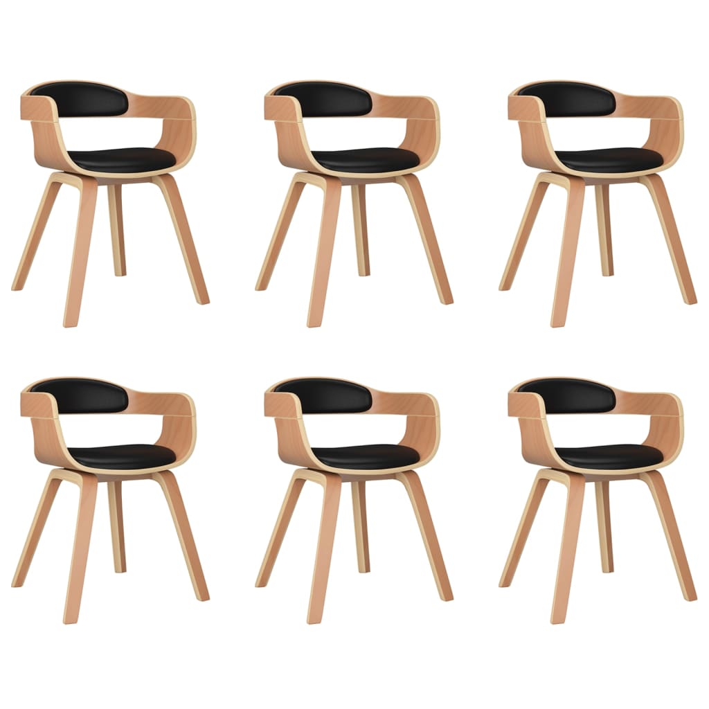 Sillas de comedor de 6 piezas en madera curvada y piel sintética negra ...