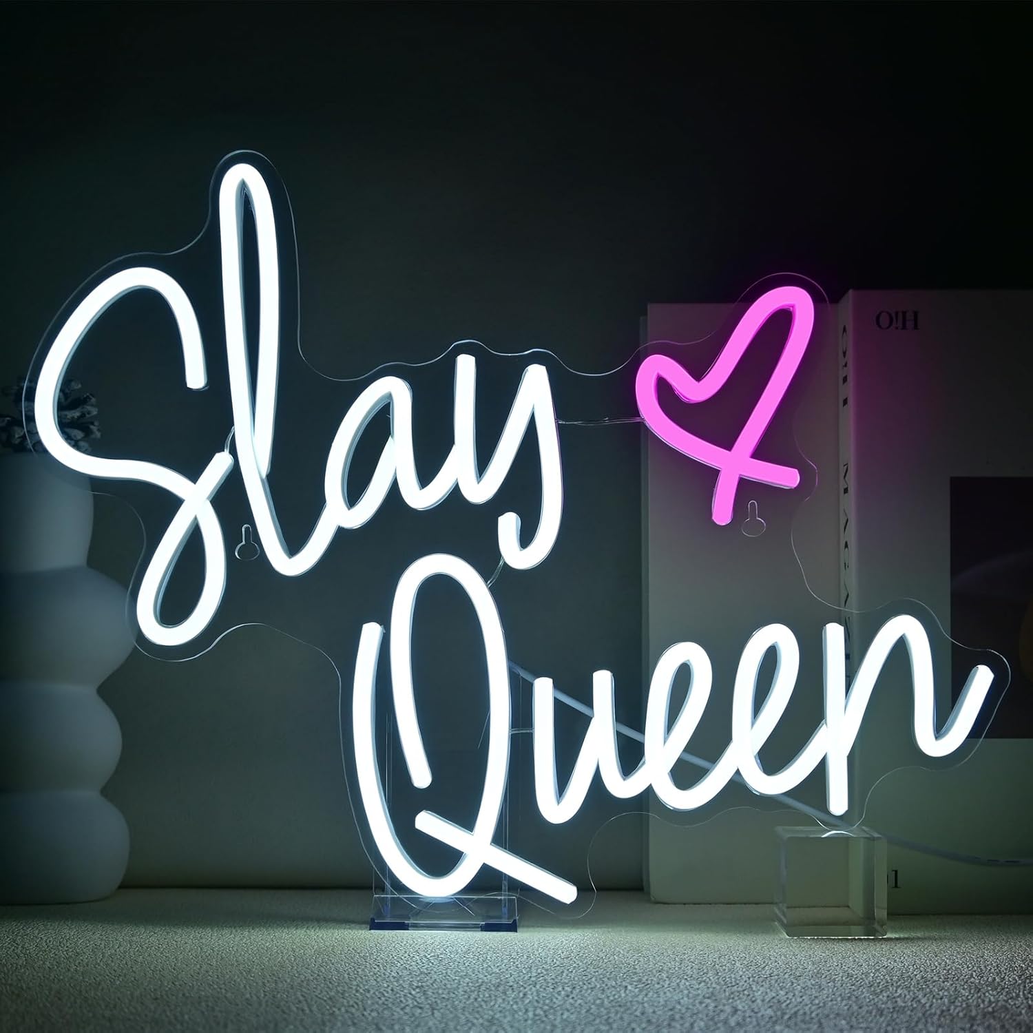 Enseigne néon « Slay Queen » blanche et rose, éclairage LED, décoration ...