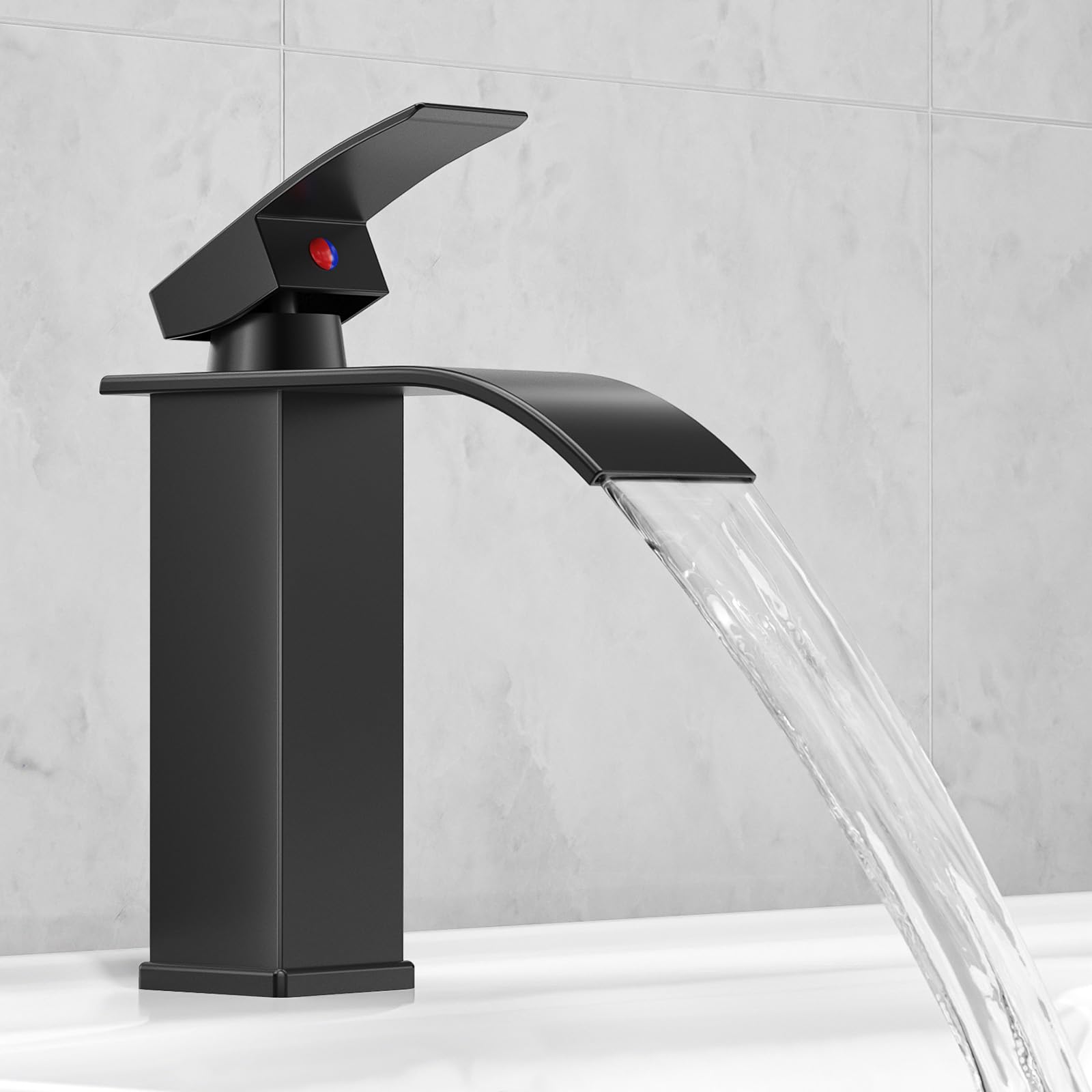 Rubinetto moderno per lavabo a cascata nero, miscelatore per lavandino ...