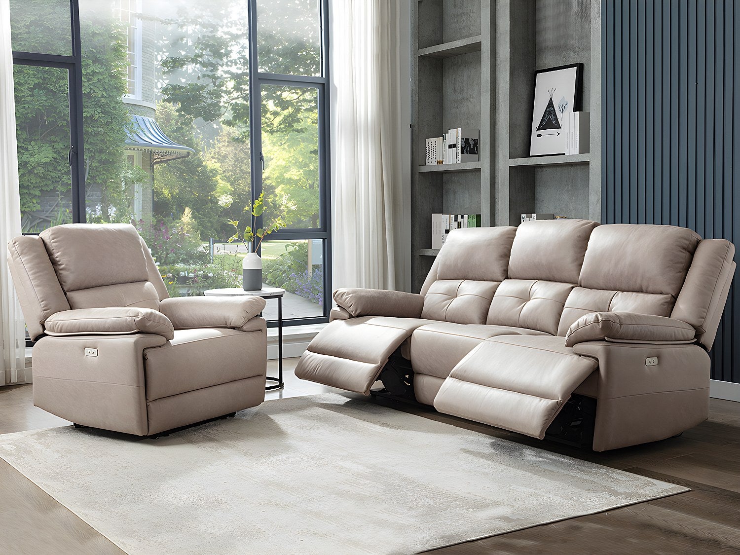 Sofá de 3 plazas y sillón relax eléctrico de tela gris topo DOLENE ...